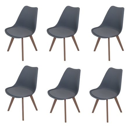 Set 6 scaune DENVER Stockholm, gri, model scandinav, sezut tip scoica ...