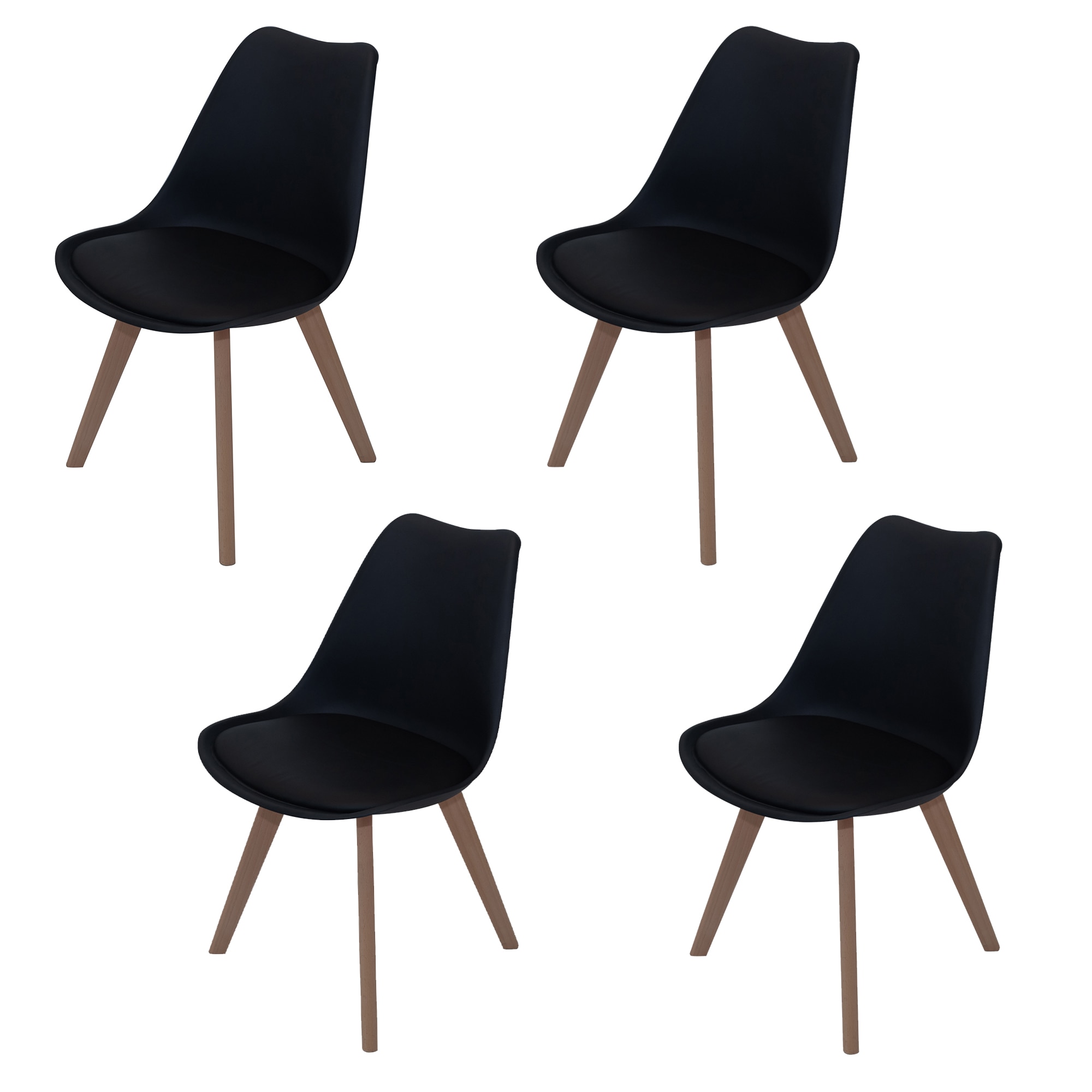 Set 4 scaune DENVER Stockholm, negru, model scandinav, sezut tip scoica ...