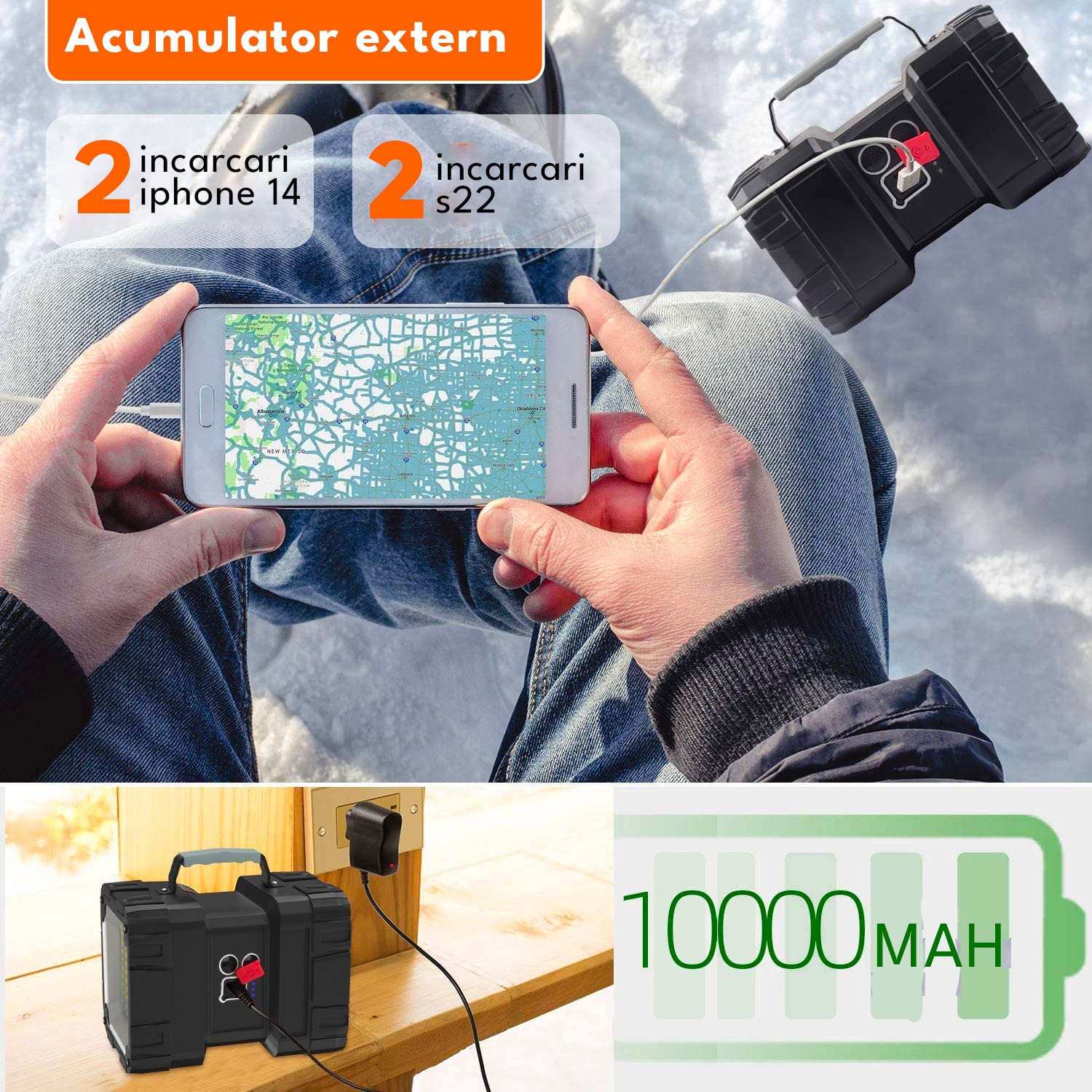 Lanterna Led Profesionala Elindor®, 1200 Lumeni, cu Acumulator ...