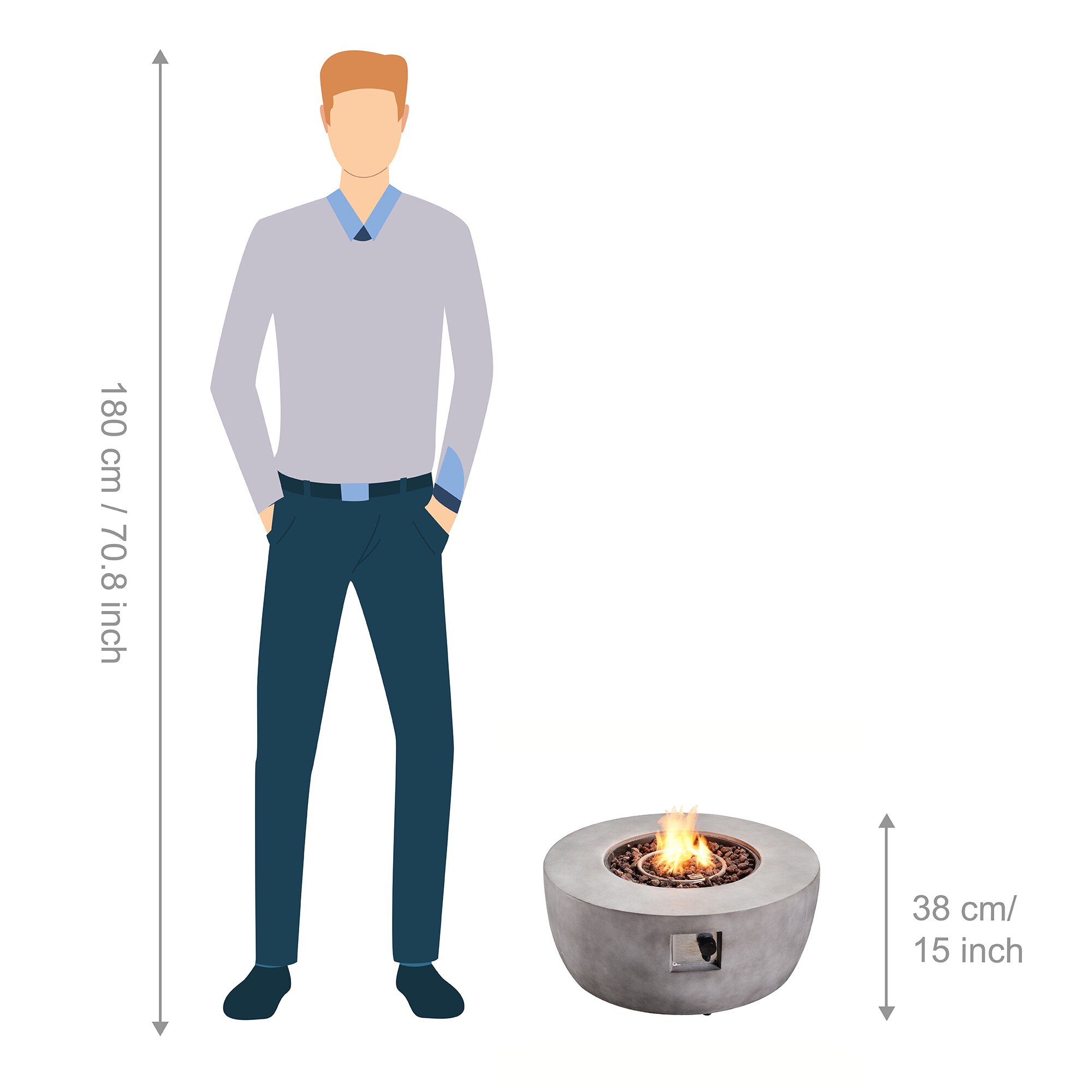 Vatra de foc rotunda cu gaz propan, Teamson Home, 92 X 90 X 38 - eMAG.ro