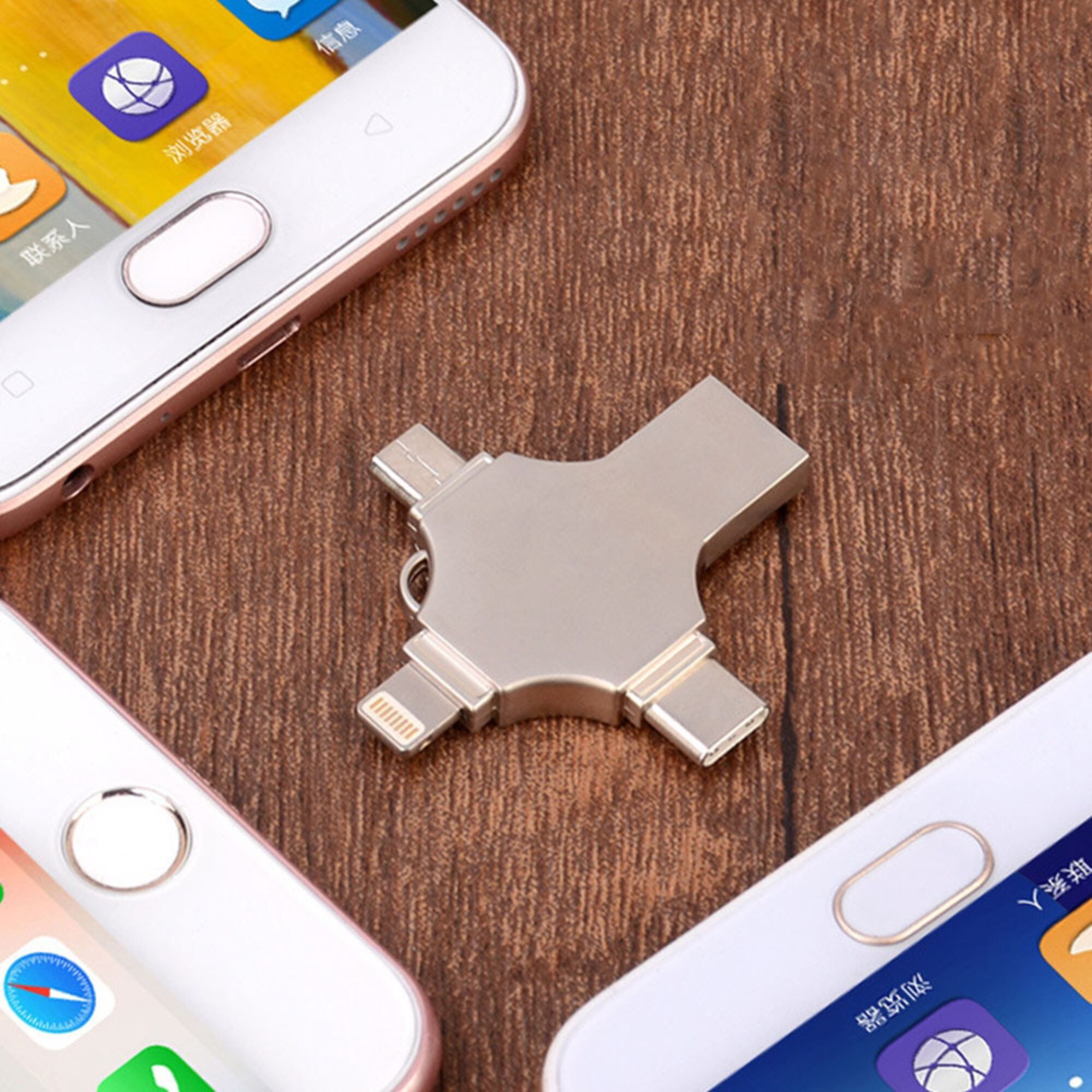 Stick USB-C, Axeloni ®, conexiune 4 in 1 Lightning, MicroUSB, Type-C si ...