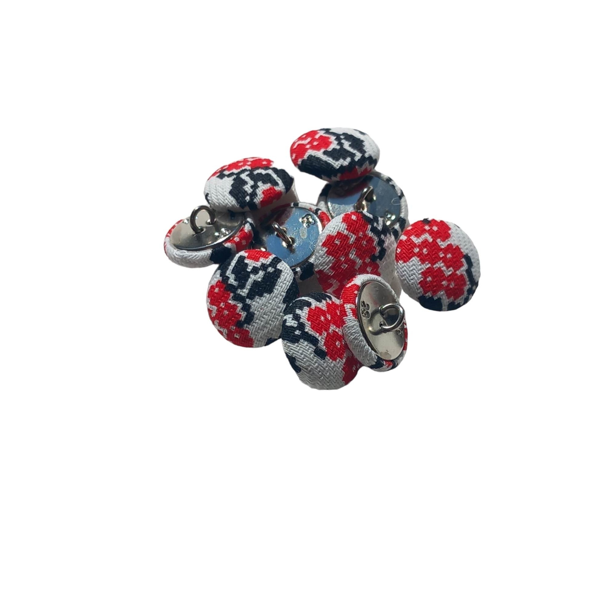 Set 10 nasturi metalici cu picior rotunzi, imbracati in bumbac cu ...
