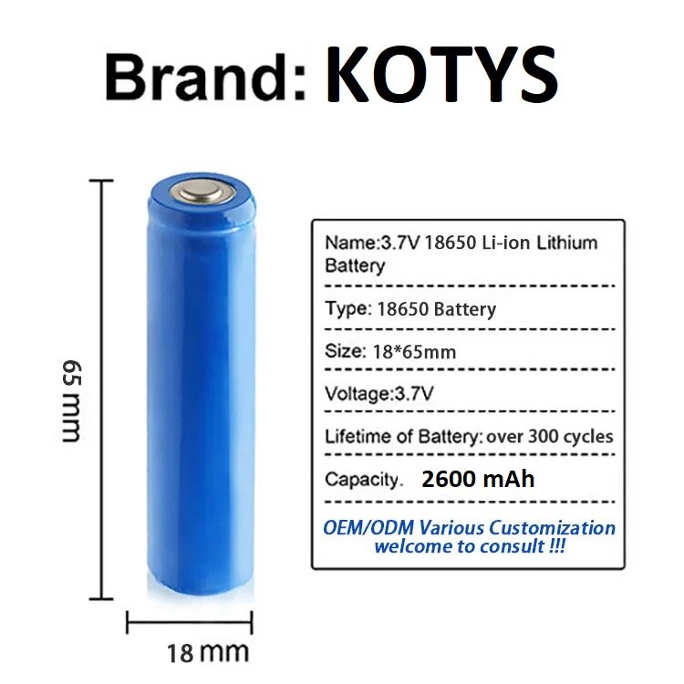 Acumulator Li-Ion 18650 - KOTYS® - 3.7V & 2600 mAh, albastru, Universal ...