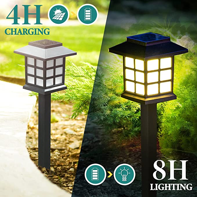 Set 4x Lampa solara de gradina, iluminare LED, Rezistent la apa IP65 ...