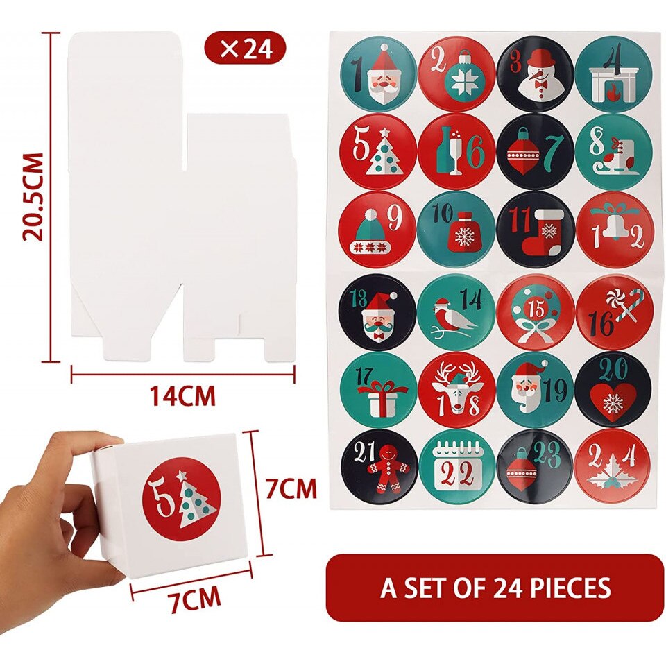 Set calendar de advent Yisscen, 24 cutii cu autocolante, multicolor ...