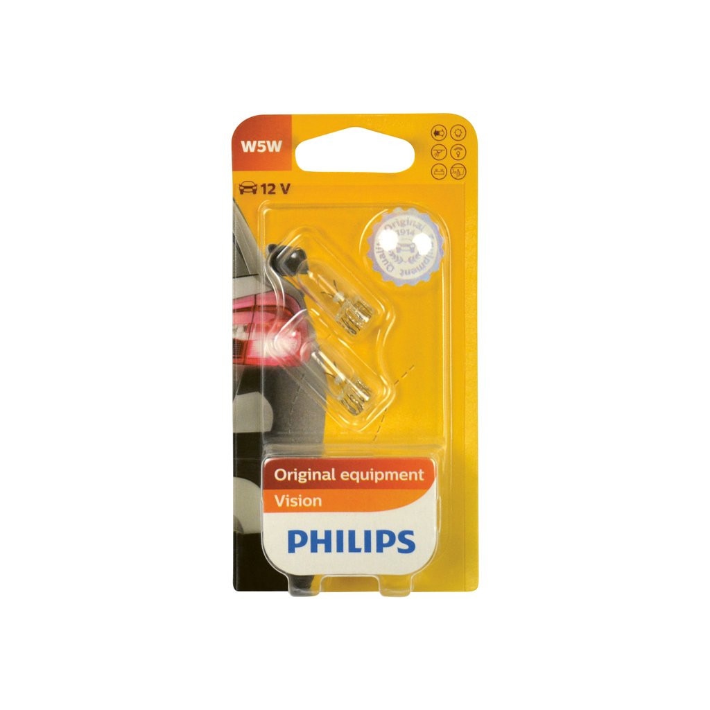 Set 2 Becuri auto auxiliare cu halogen Philips W5W, 12V, 5W - eMAG.ro