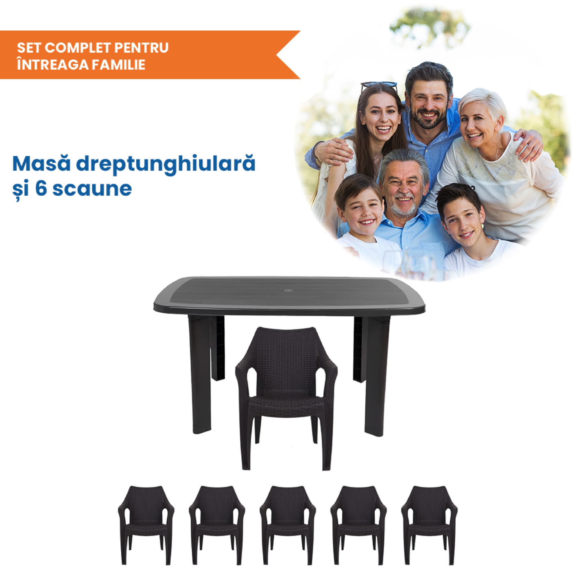 Set Masa cu 6 Scaune de Gradina, Terasa, idealSTORE, Plastic de Inalta ...