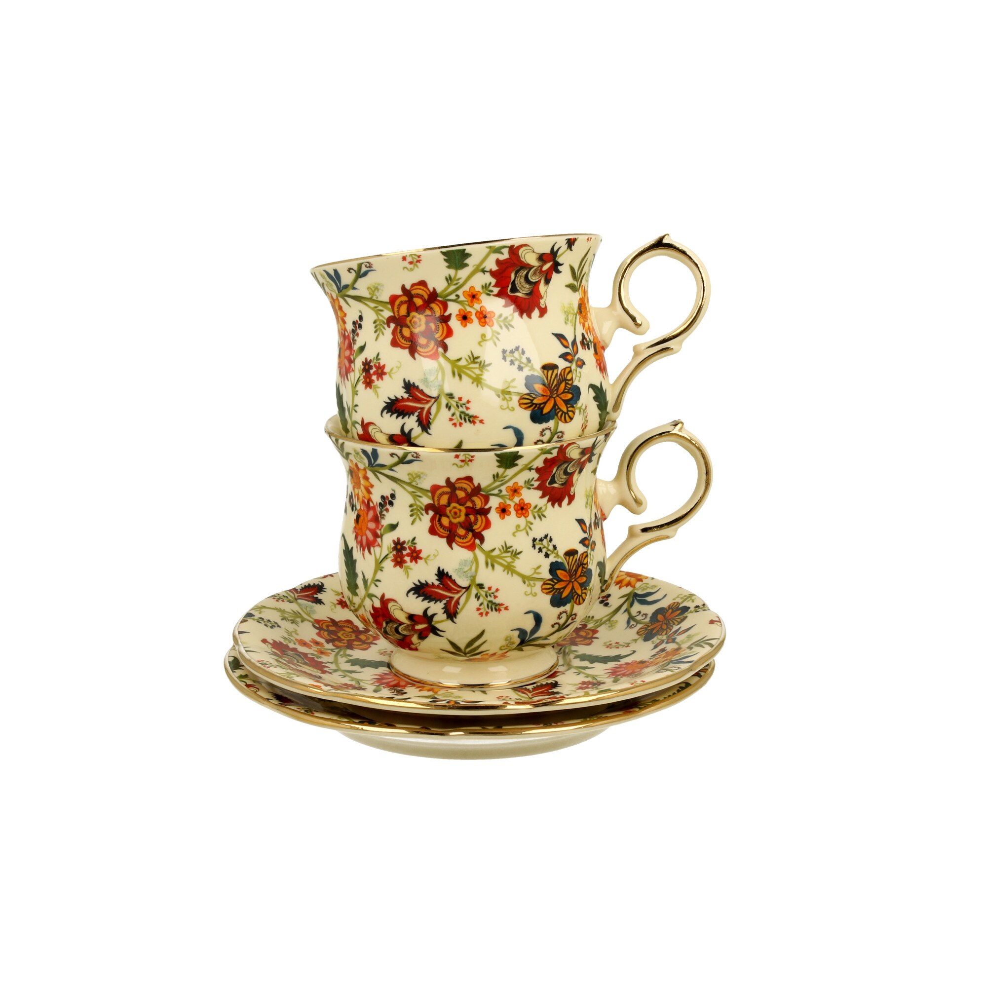 Set 2 cesti cu farfurie din portelan, Duo, Fantezie, 260 ml - eMAG.ro