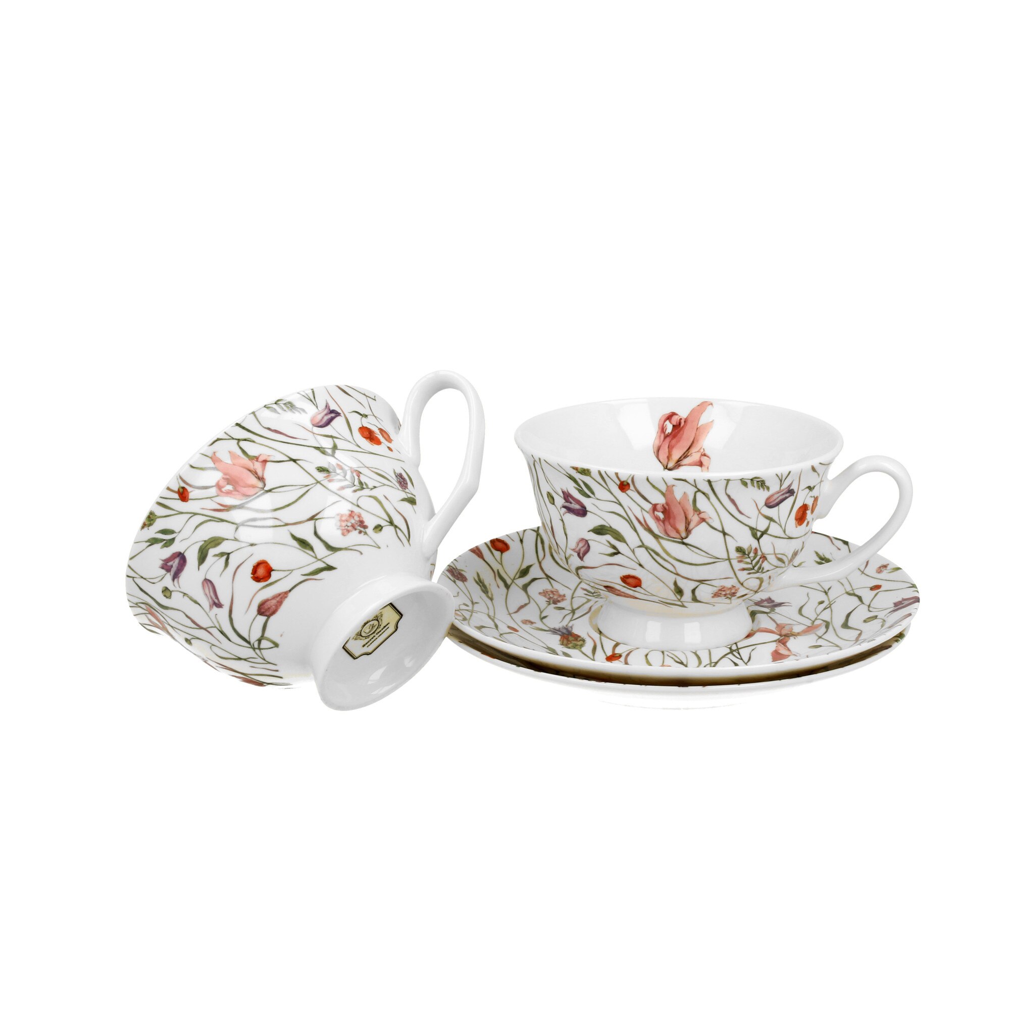 Комплект 2 порцеланови чаши и чинийки Duo Flowers Meadow 250 мл