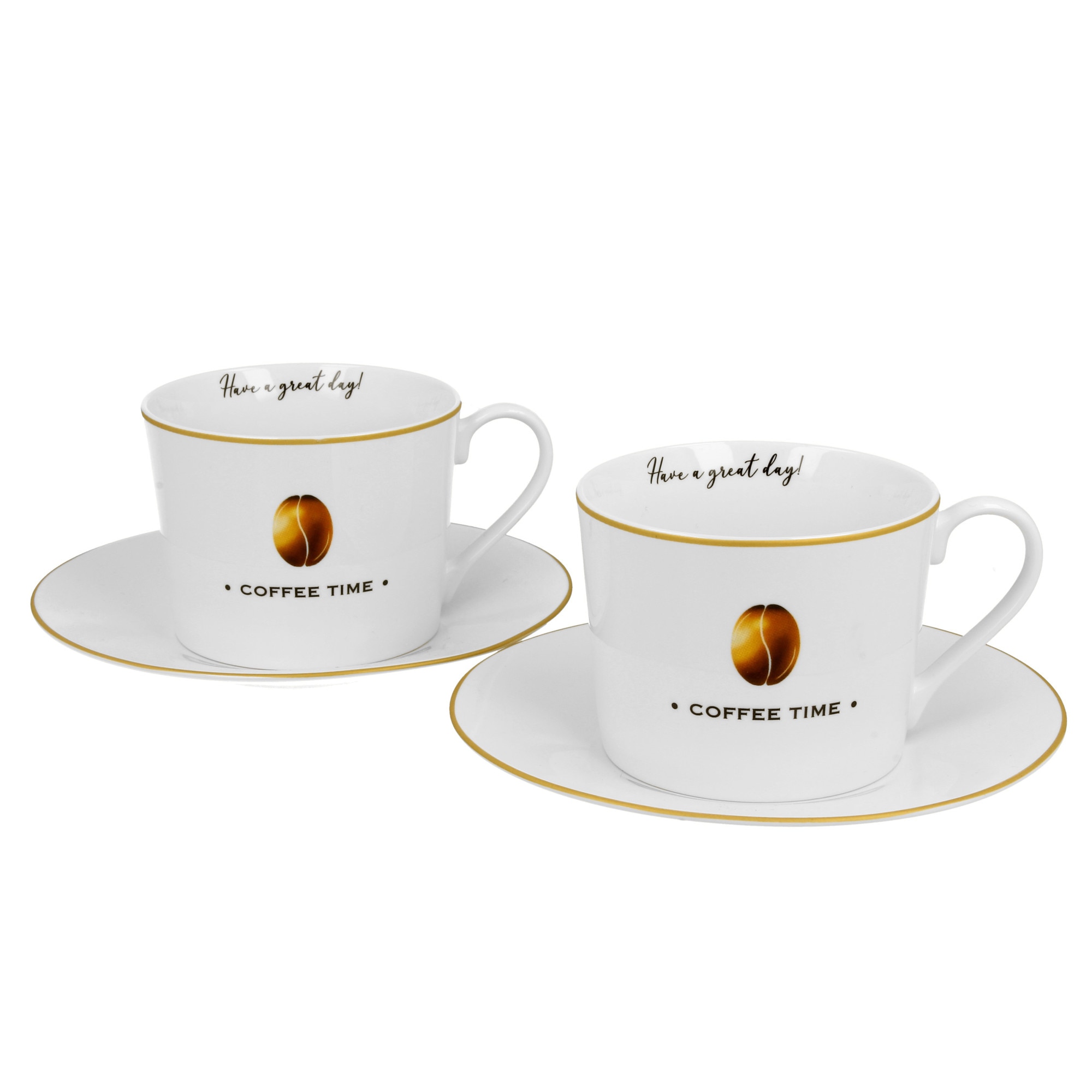 Комплект 2 порцеланови чаши и чинийки Cofee Time 2 Duo 230 Ml Emag Bg