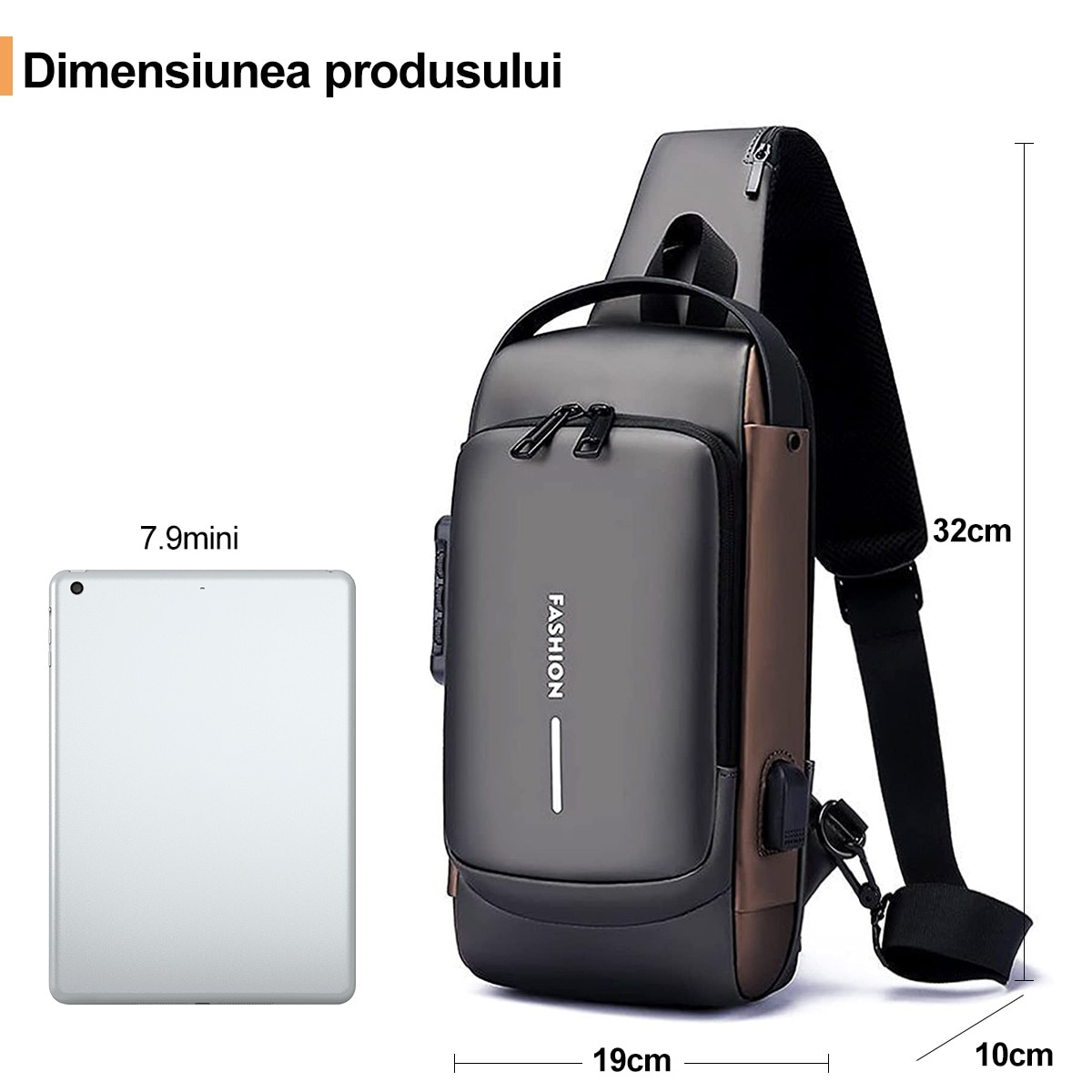 Geanta de umar barbati, SDLOGAL, Crossbody, cu suport incarcare USB ...