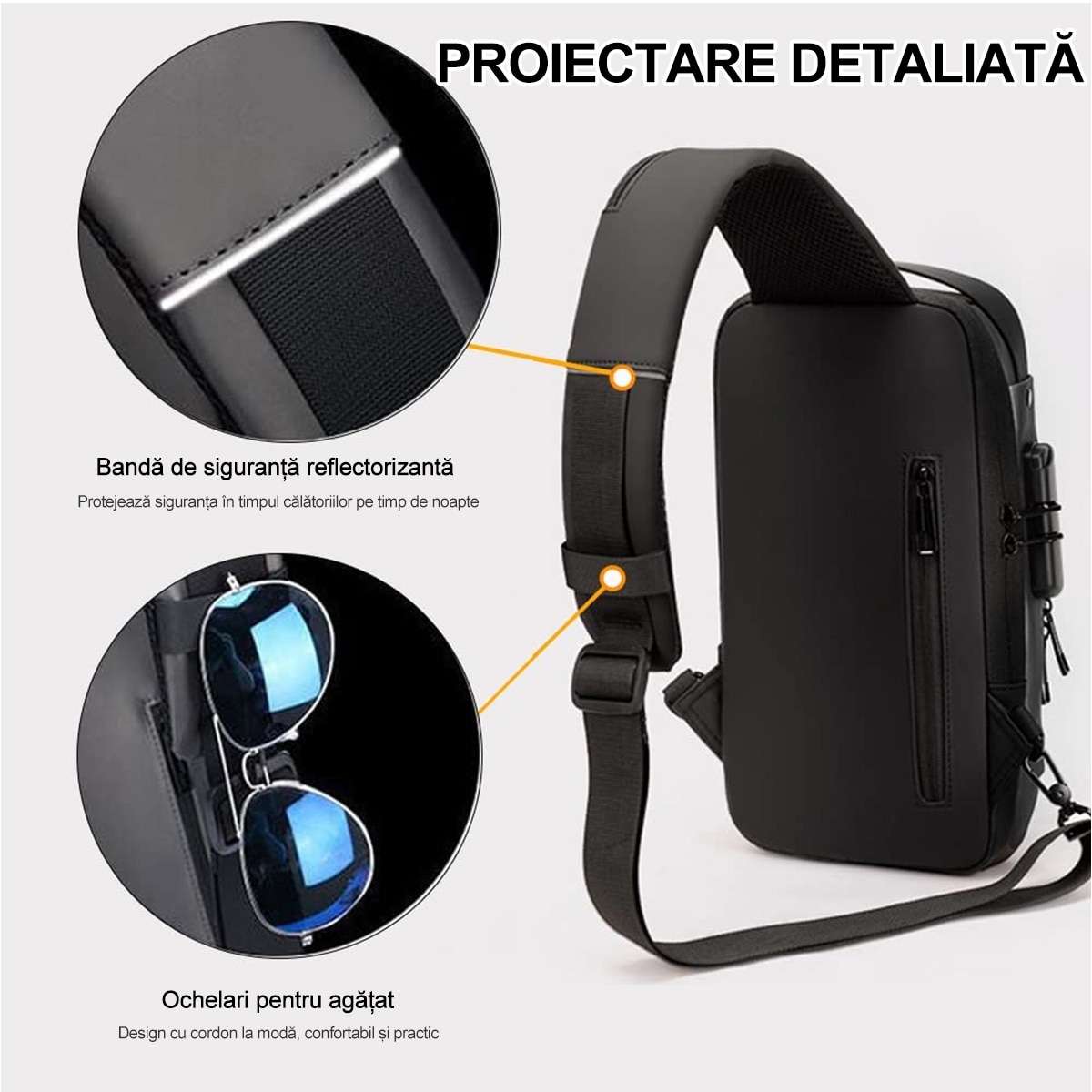 Geanta de umar barbati, SDLOGAL, Crossbody, cu suport incarcare USB ...