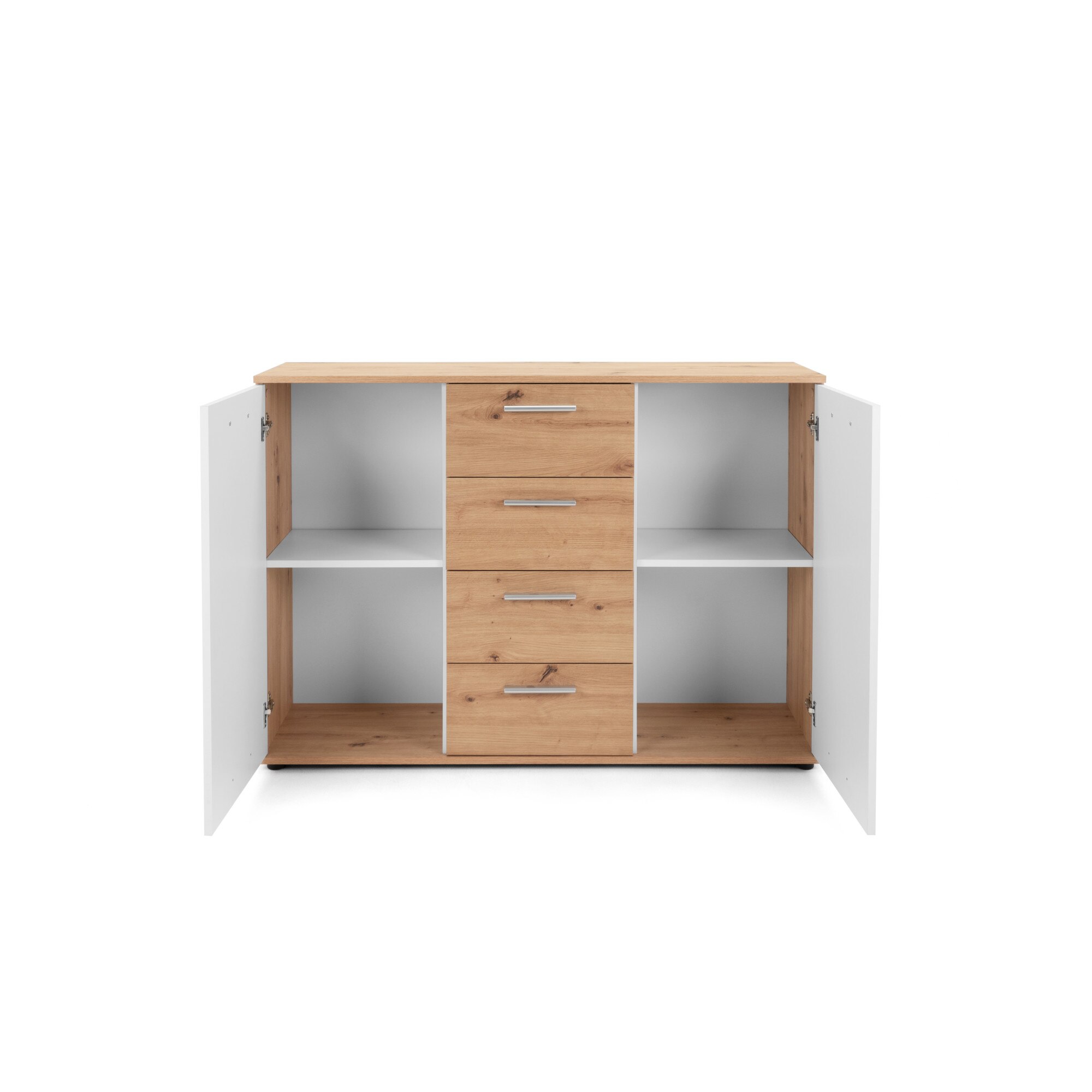Comoda cu 4 sertare si 2 usi, 120x85x35 cm, stejar artisan/alb, pentru ...