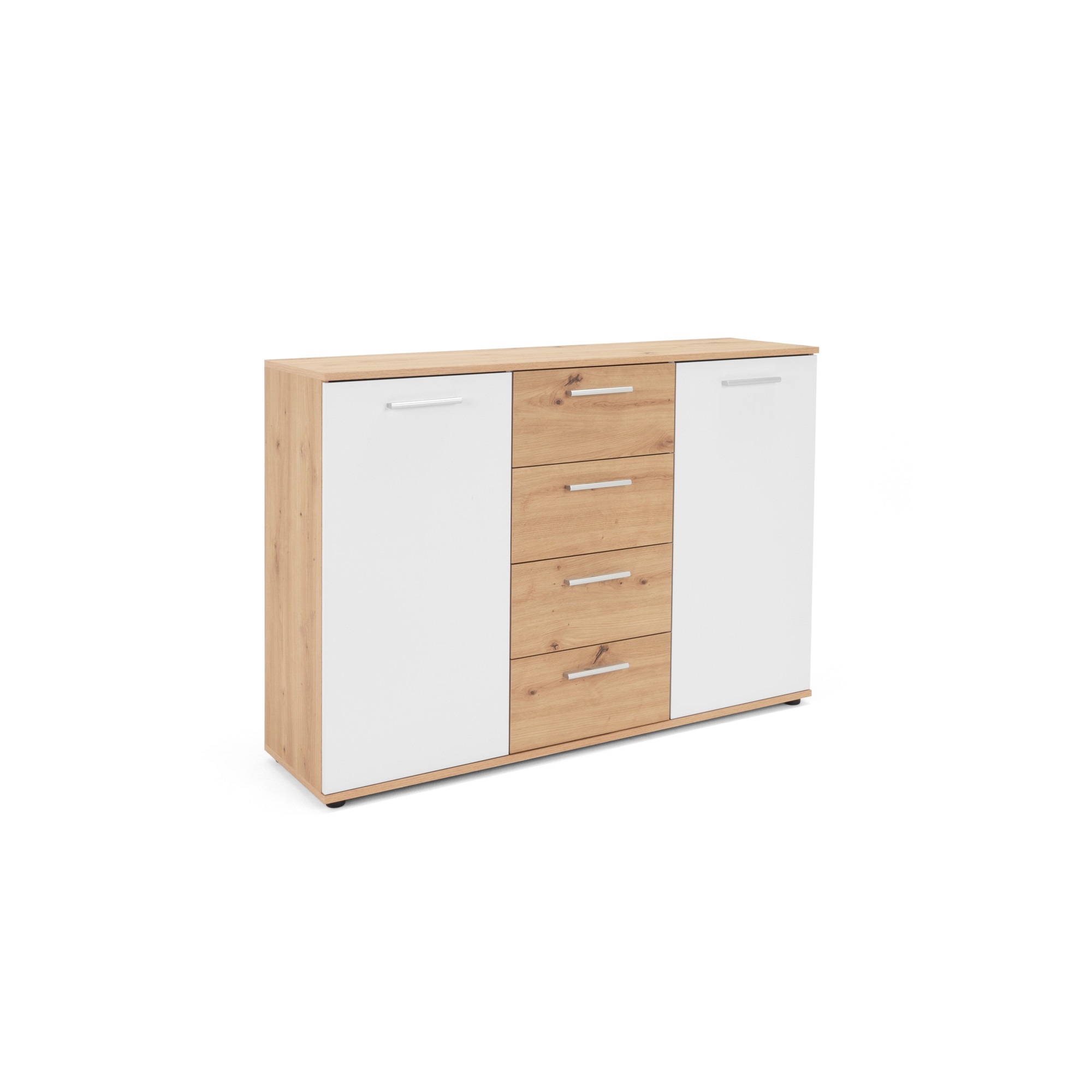 Comoda cu 4 sertare si 2 usi, 120x85x35 cm, stejar artisan/alb, pentru ...