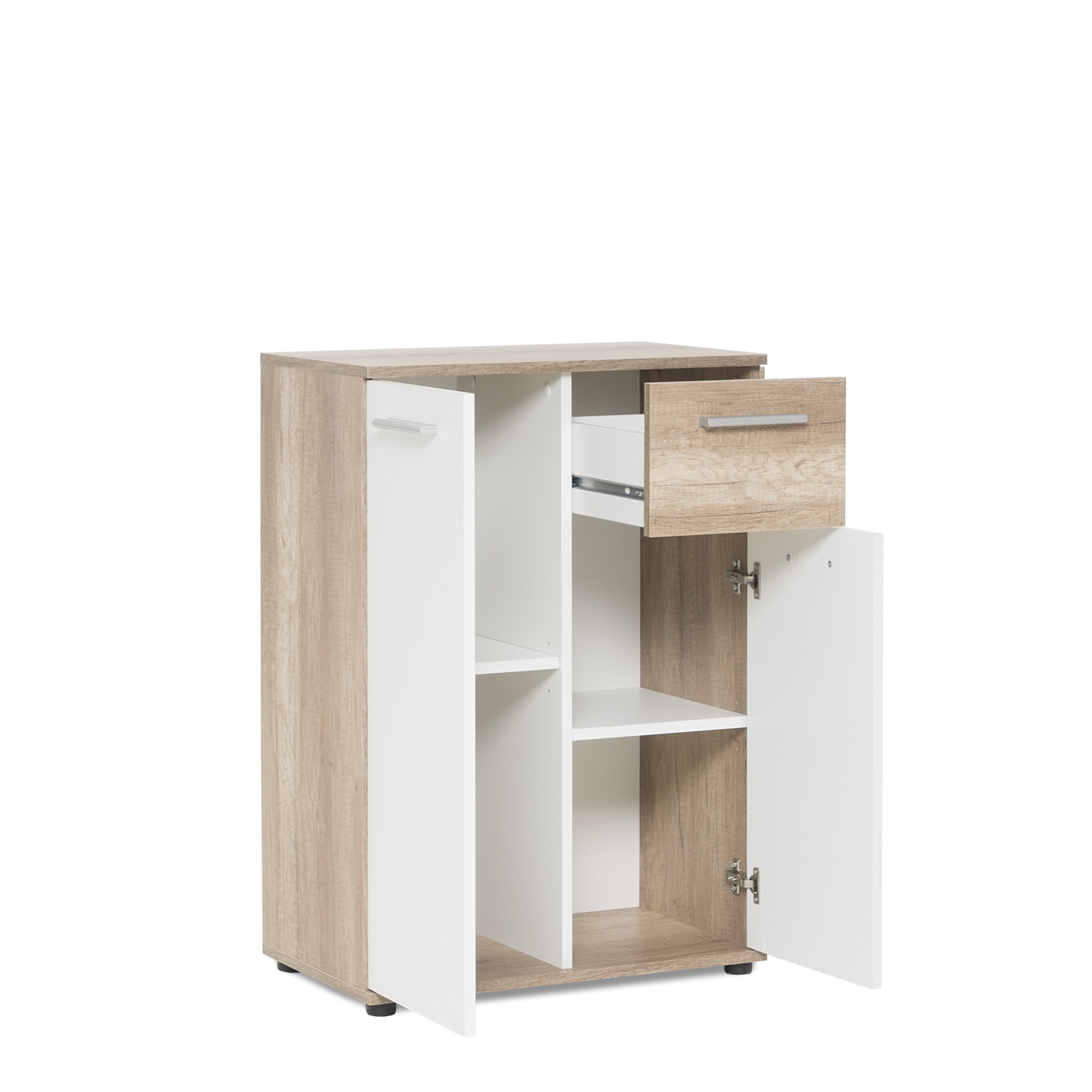 Comoda cu 1 sertar si 2 usi, 60x85x35 cm, stejar sonoma/alb, Bortis ...