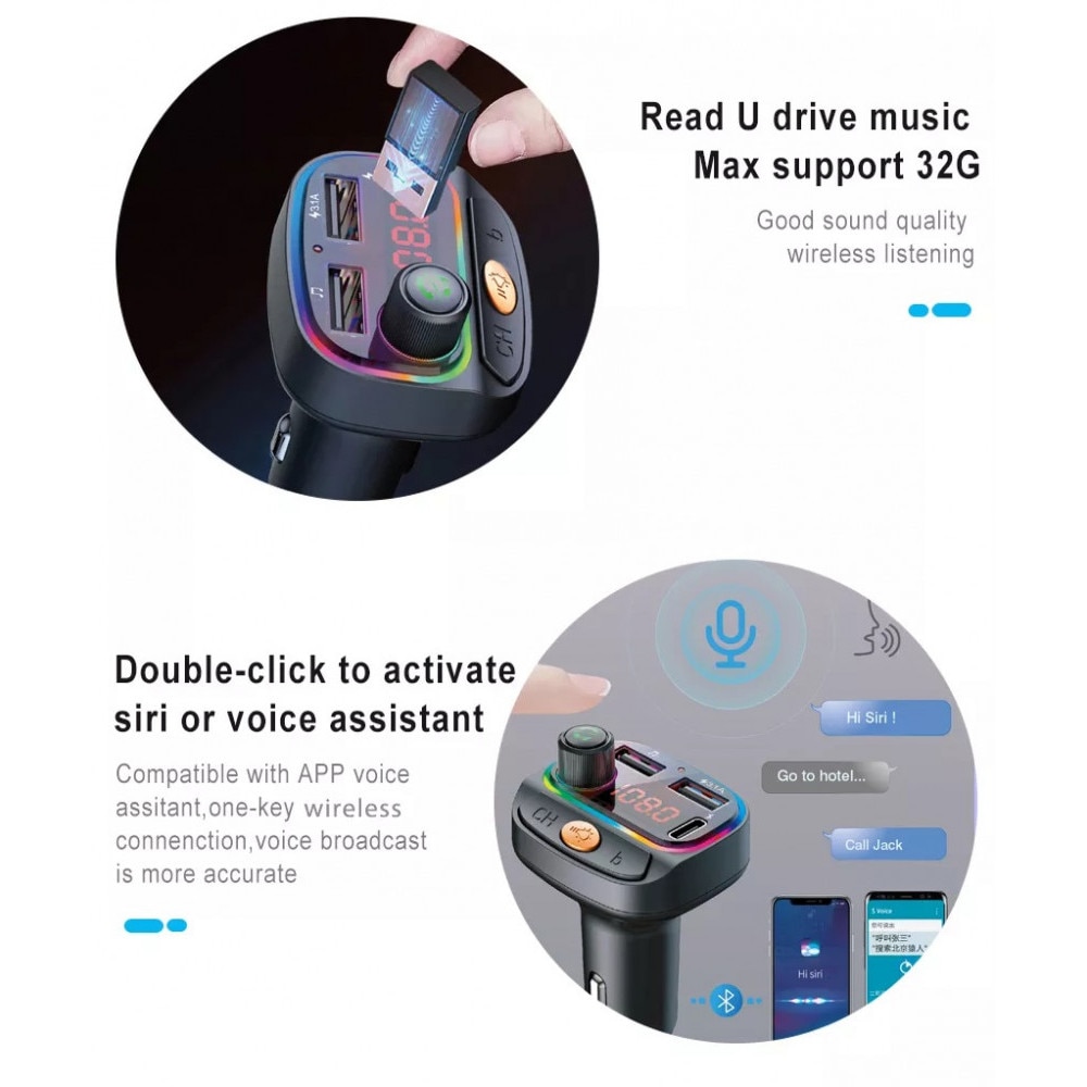 Modulator Fm 12 24v Bluetooth 5 0 Cu Functie De Incarcator Auto Fast