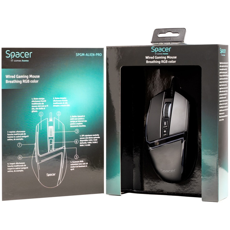 Mouse Alien Pro, Spacer, gaming, cu fir, USB, optic, rezolutie ...