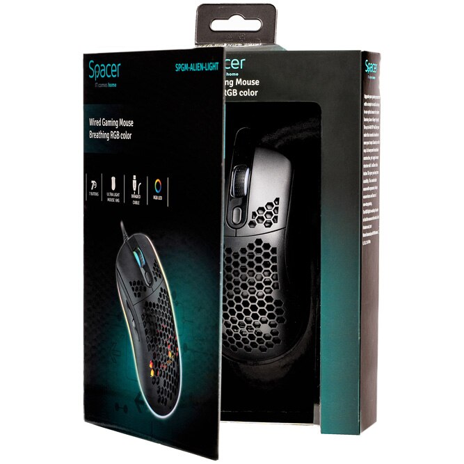 Mouse Alien Light, Spacer, gaming, cu fir, USB, optic, rezolutie ...