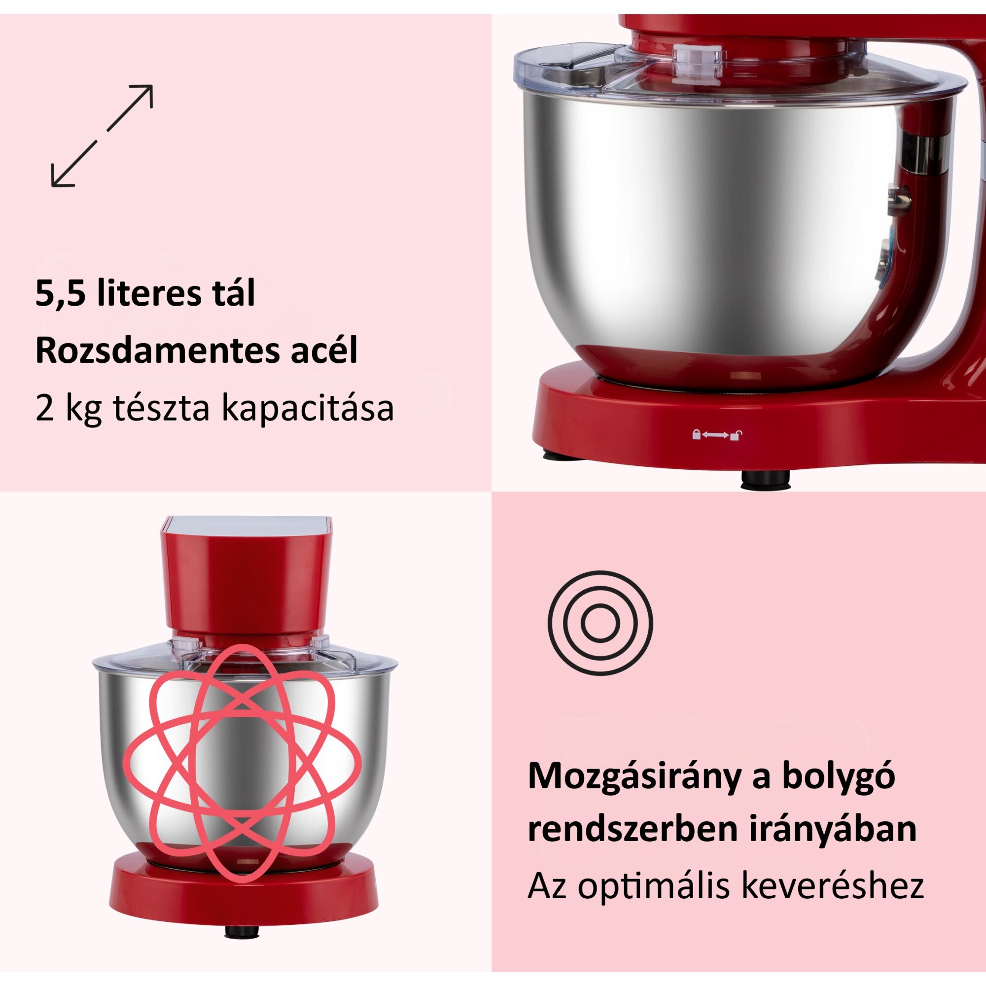 STARCREST SKM-1500RD Konyhai robotgép, 1500 W, 5,5 L Inox Tál, 5 ...