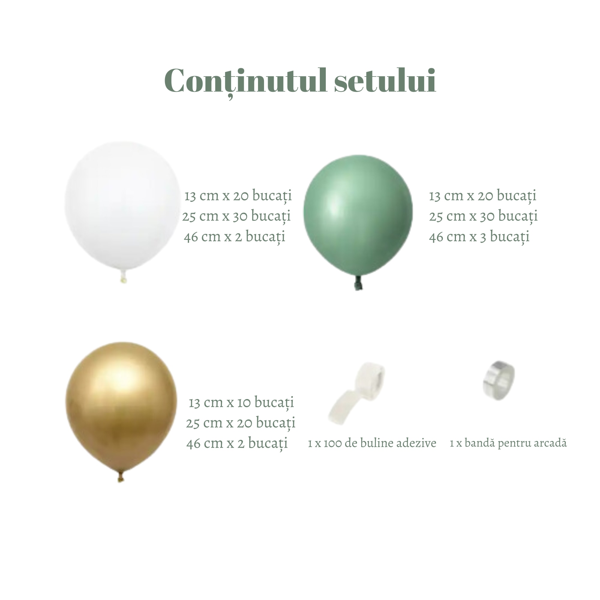 Set aranjament baloane pentru arcada, 137 de piese, decor verde/auriu ...
