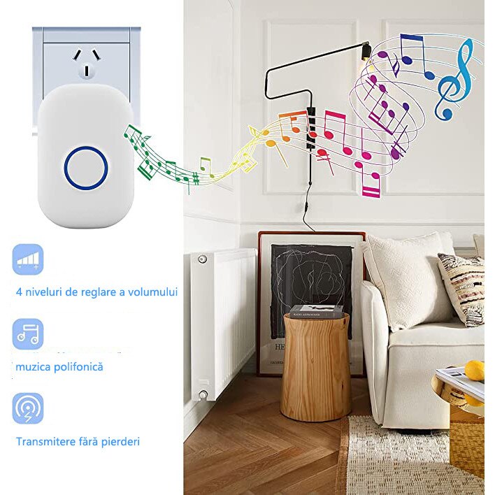 Sonerie Fara Fir/ Wireless, BYONDSELF®, 2 receptoare, distanta 300m ...