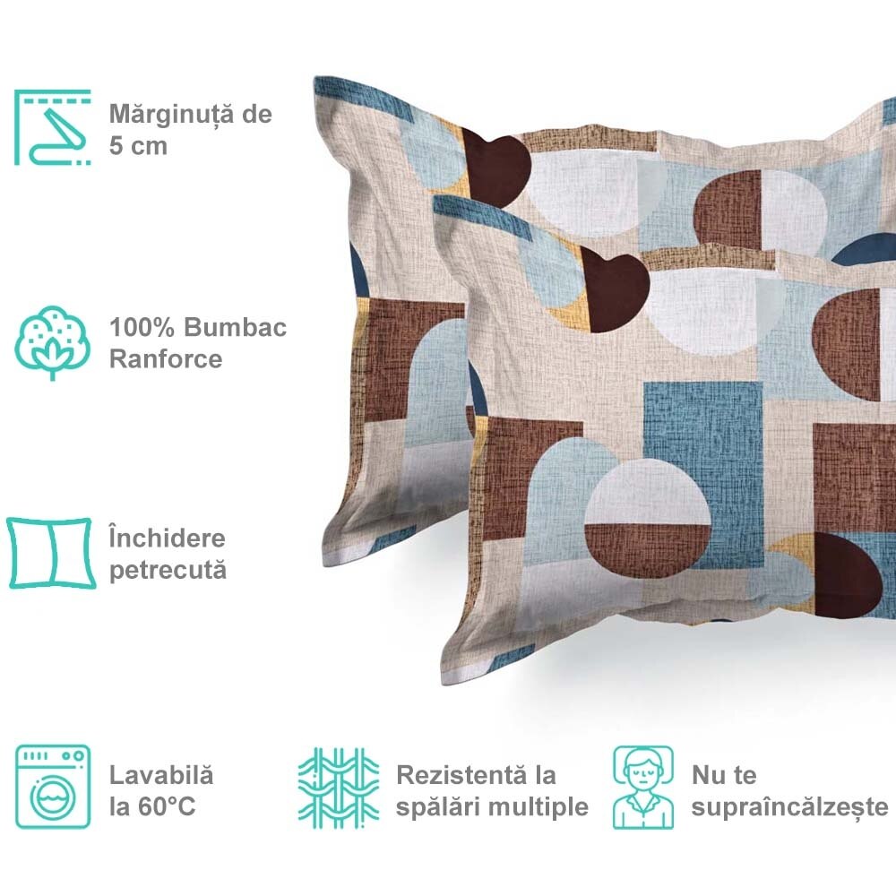 Set de 2 fete de perna 50x70cm din Bumbac Ranforce cu marginuta, Maro ...