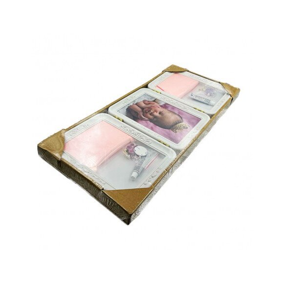 Kit rama foto amprente ROZ manuta si piciorus, tripla - eMAG.ro