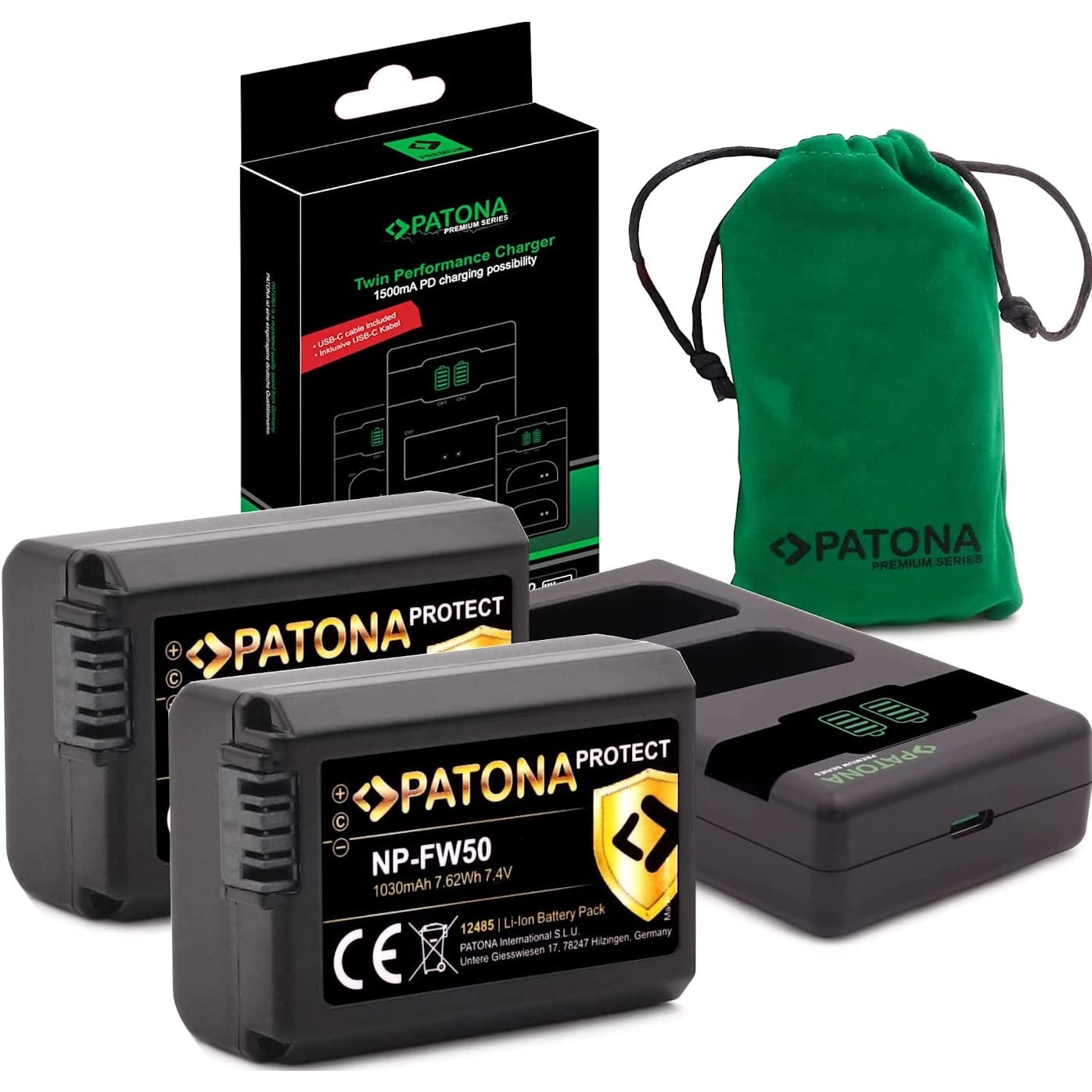 Pachet Incarcator Dual LCD PD Performance, 2x Acumulator Patona Protect NP-FW50 cu senzor NTC si ...