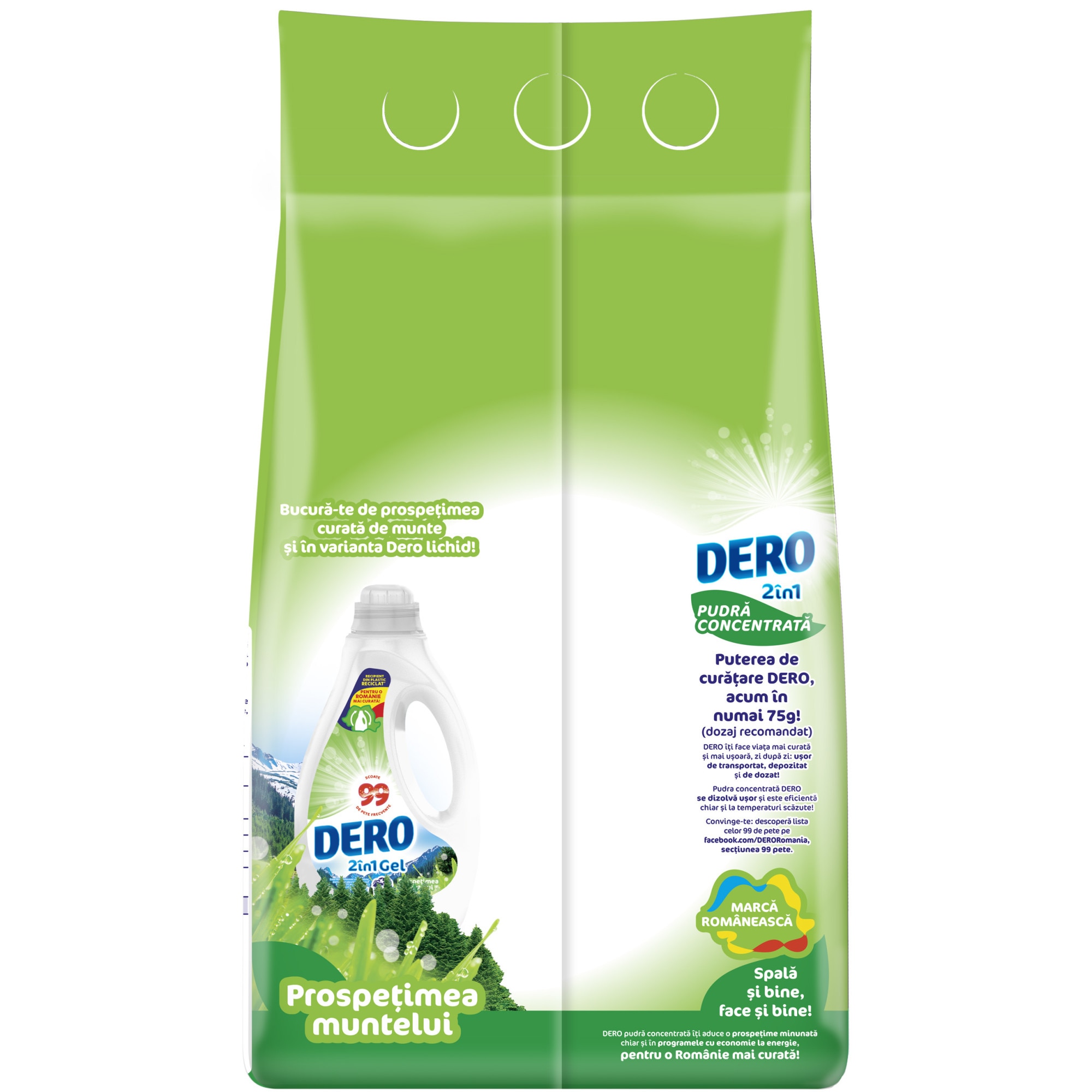 Detergent de rufe pudra Dero 2in1 Prospetimea Muntelui, 3kg, 40 spalari ...