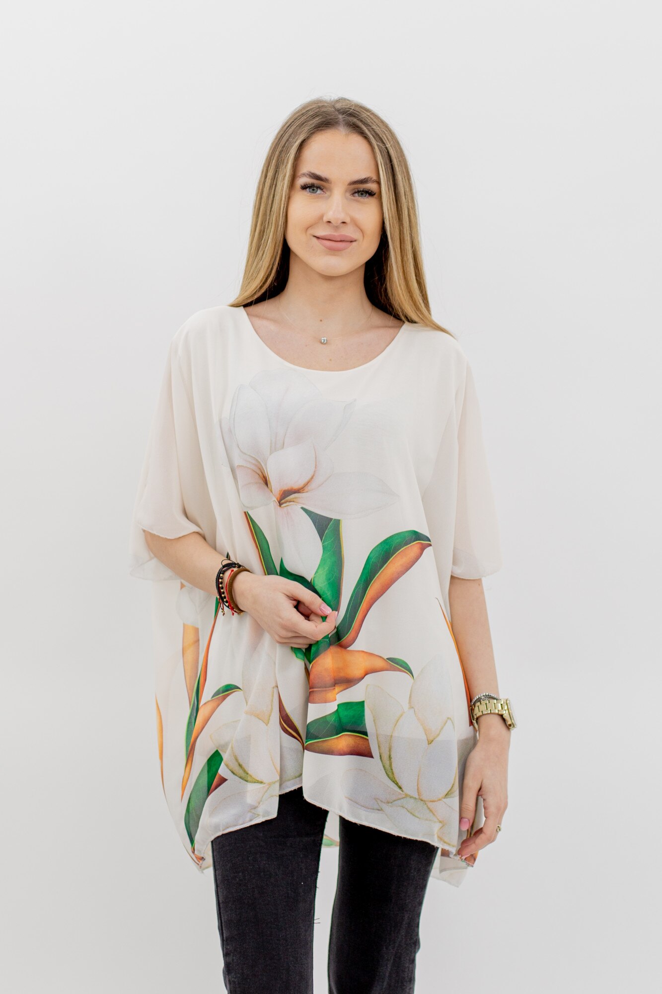Bluza dama Floare, Alb, One Size - eMAG.ro