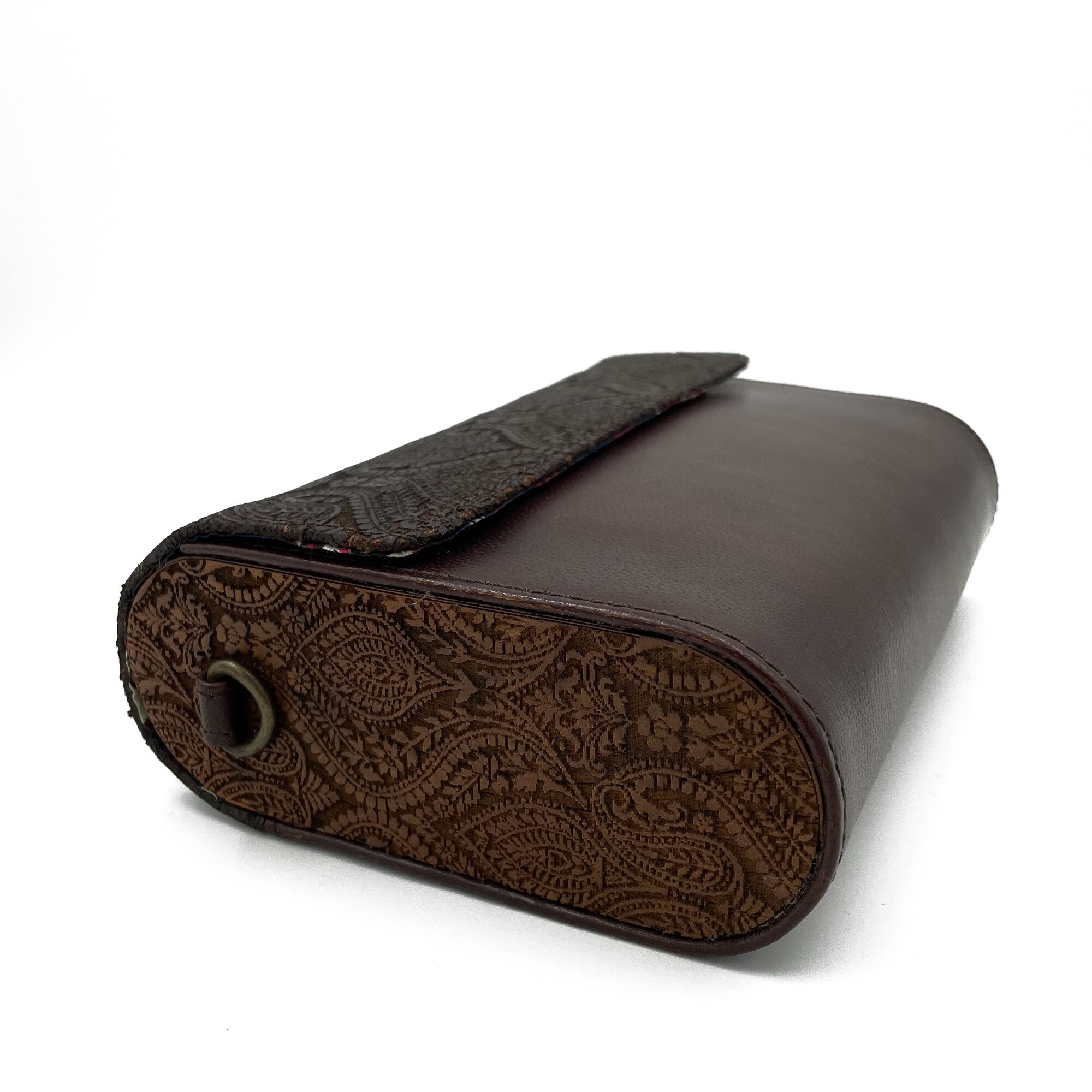 Geanta plic dama din piele naturala si lemn sculptat cu interior textil ...