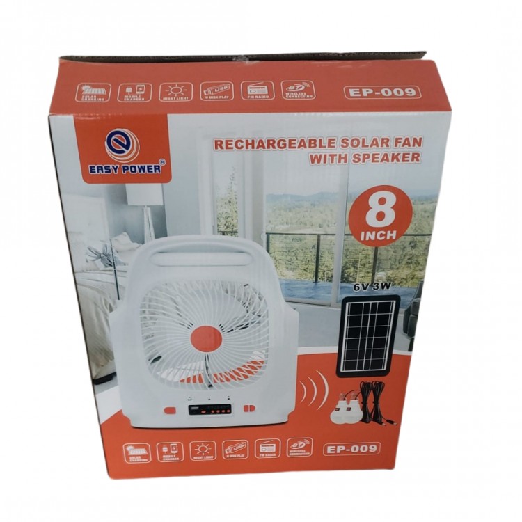 Ventilator cu panou solar, difuzor, Radio FM si doua becuri, EP-009, Easy Power, culoare alb ...