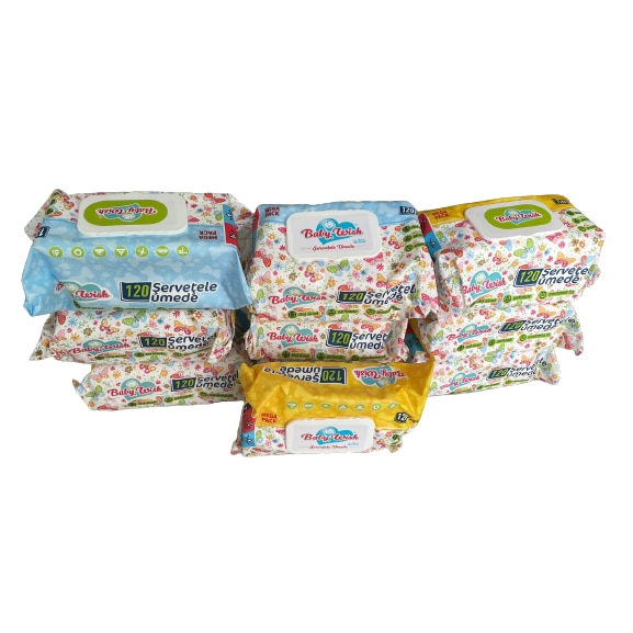 Set 10 pachete servetele umede cu capac Baby Whish 120 buc/ pachet ...