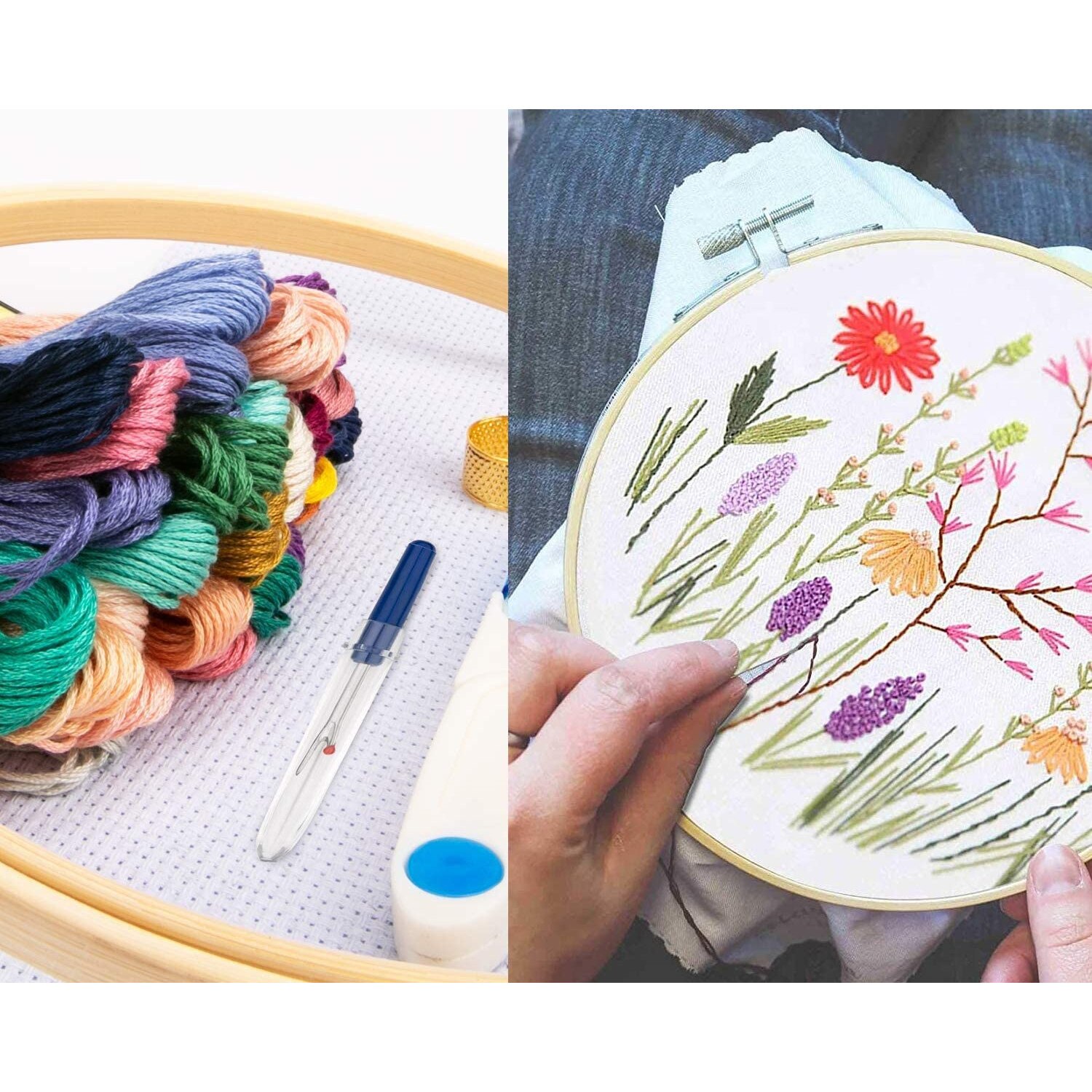 Set profesional de broderie, Vaxiuja, 100 fire colorate, 5 cercuri de ...