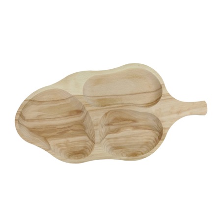 Platou tip frunza pentru servire, lemn masiv de arin, 3 compartimente ...