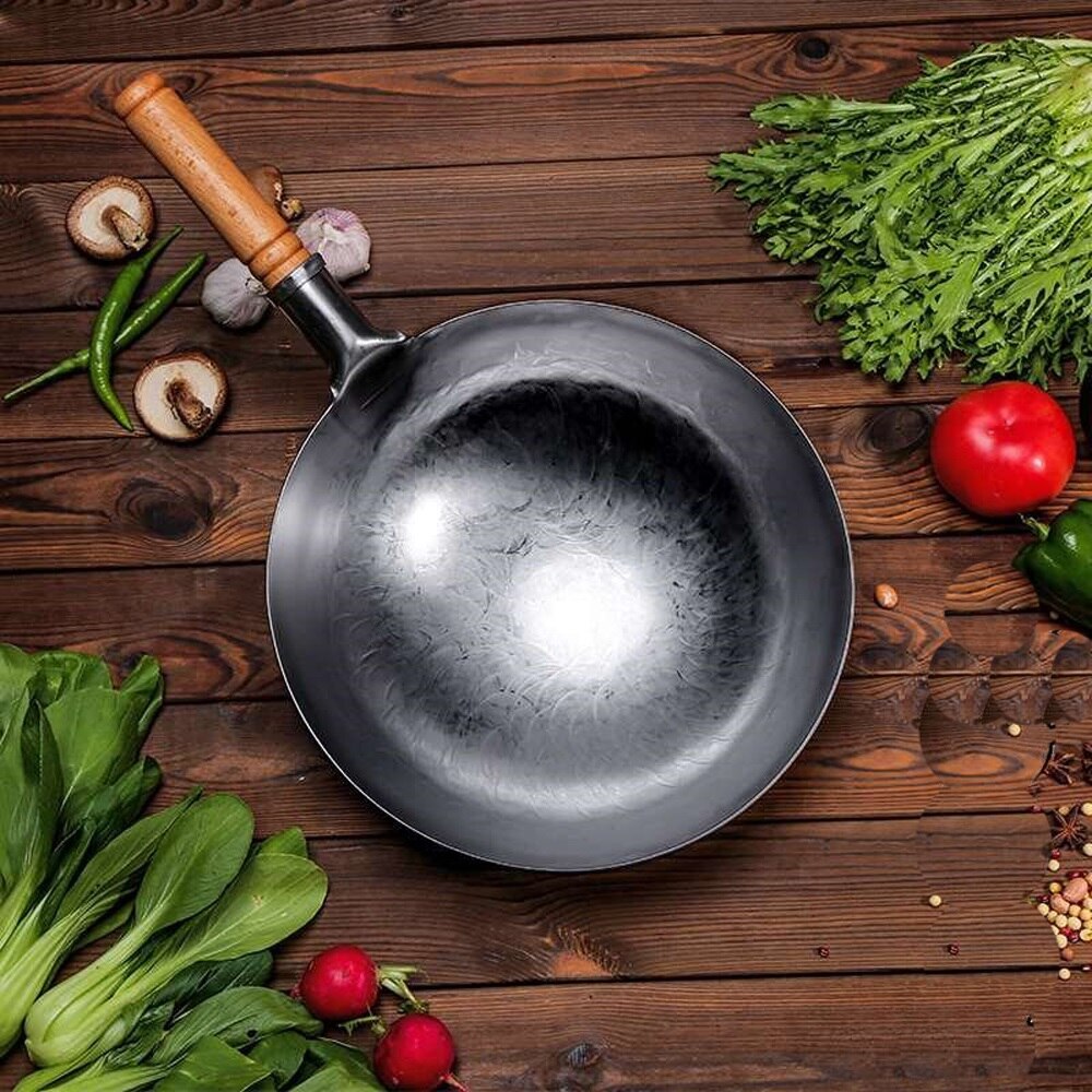 Tigaie Wok Cantonese cu Diametru 30 cm, Pentru Aragaz pe Gaz, Forjata ...