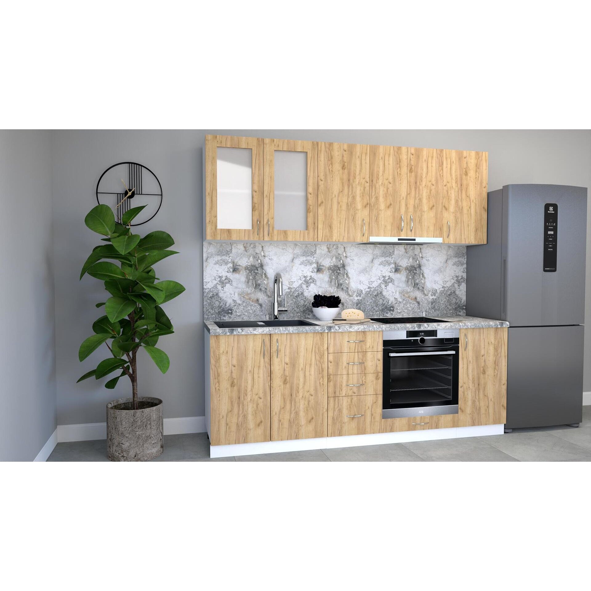 Corp inferior de bucatarie Sani Modest H-60x48x82 cm Alb si Stejar ...