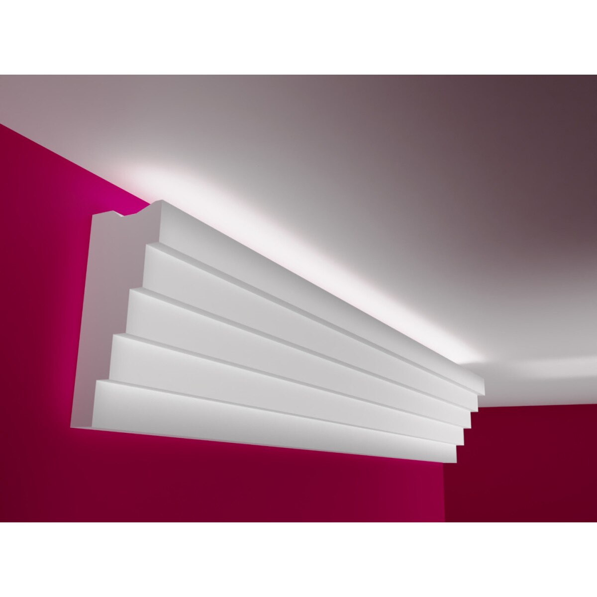 Cornisa pentru lumini LED Elhare LS40B, Polistiren, 50x120x2000mm, Alb ...