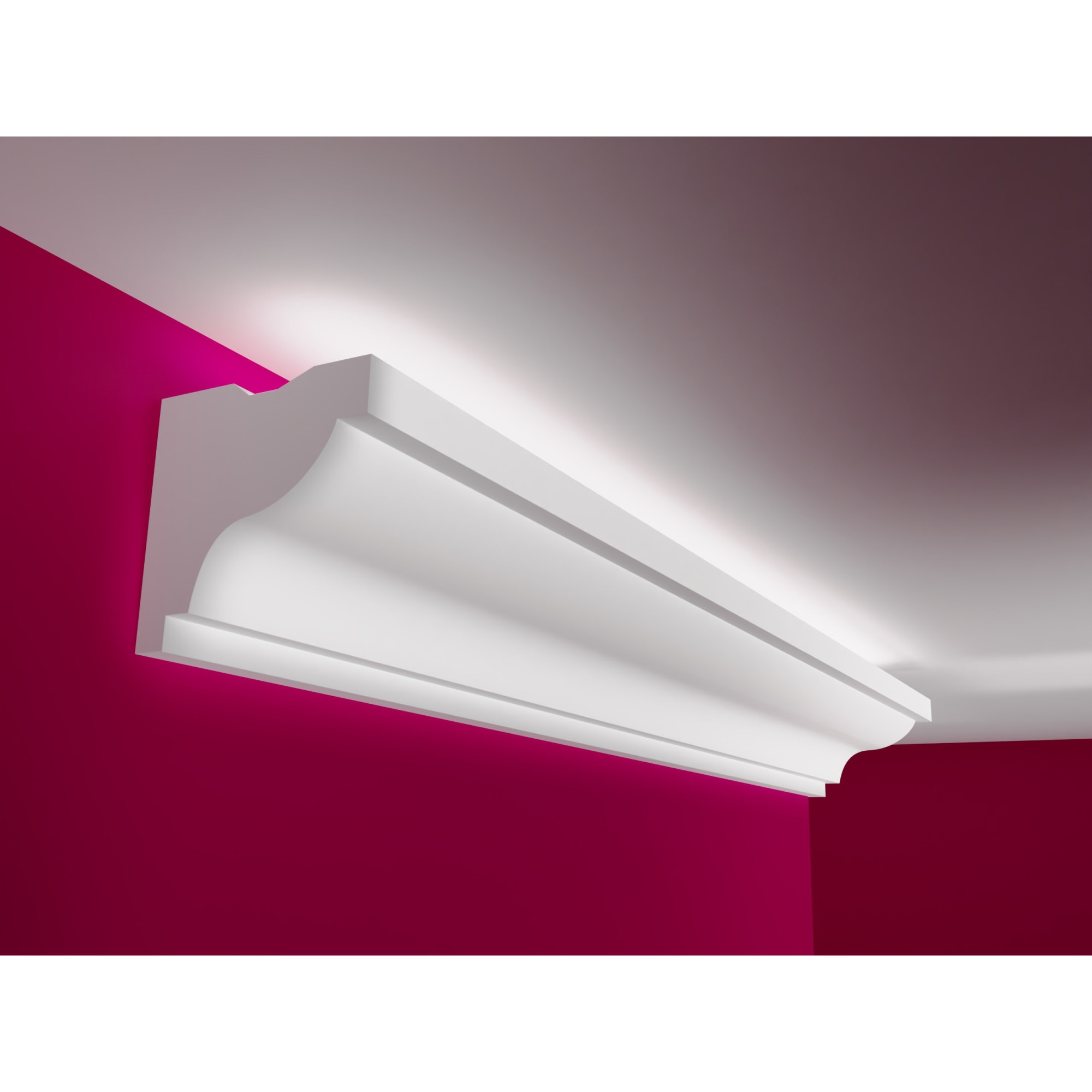 Cornisa pentru lumini LED Elhare LS17B, Polistiren, 80x80x2000mm, Alb ...