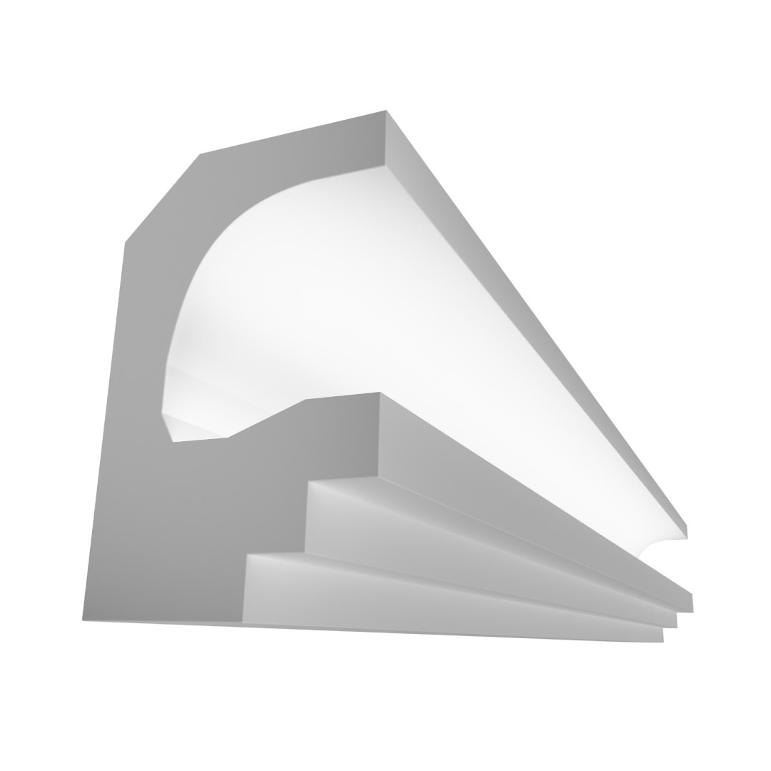 Cornisa pentru lumini LED Elhare LS33B, Polistiren, 80x50x2000mm, Alb ...