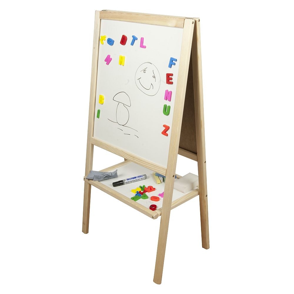 Tabla de scris medie 2 in 1, cu suport si acesorii, pentru copii - lemn ...