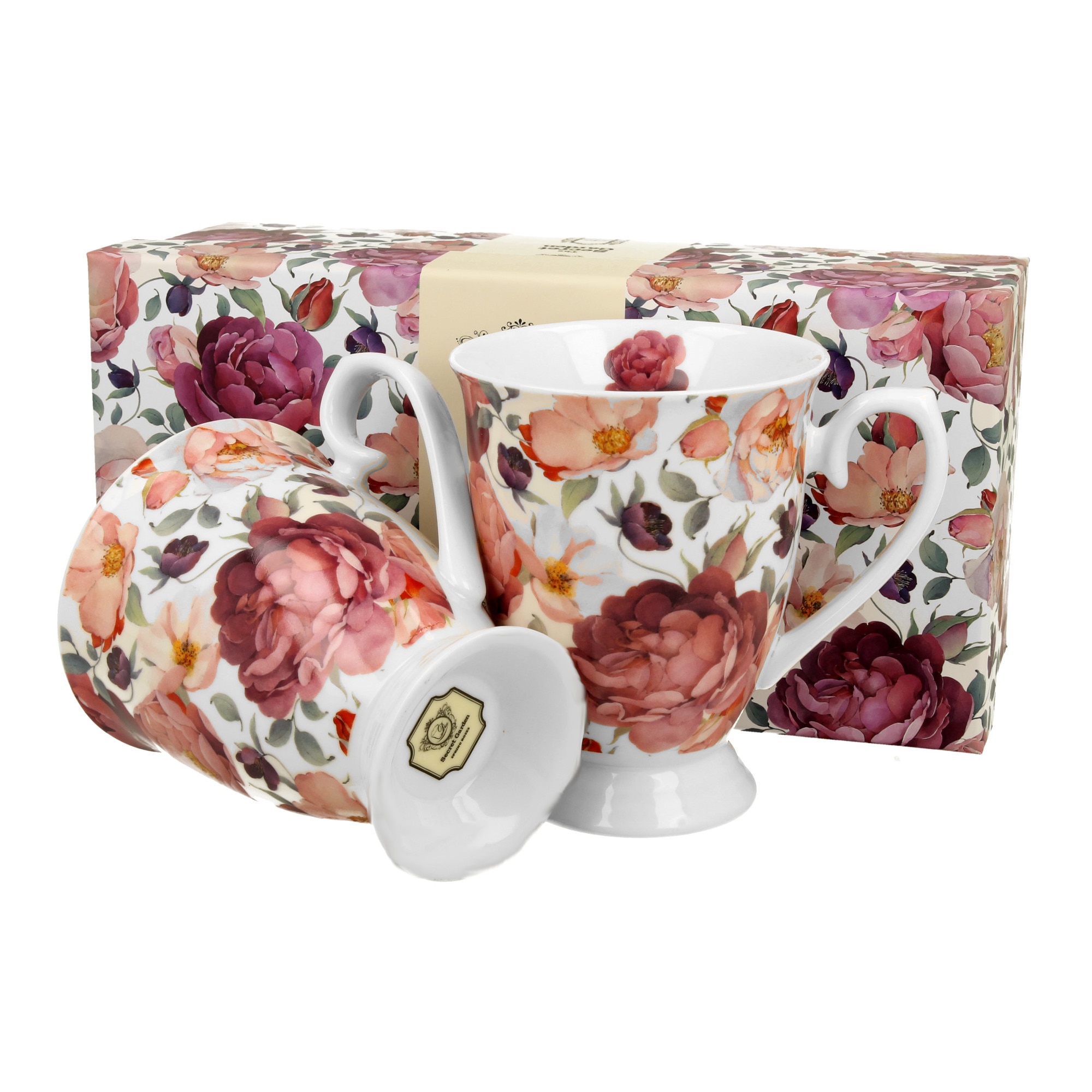 Set 2 cani din portelan, Duo, Trandafiri de primavara albi, 300ml - eMAG.ro