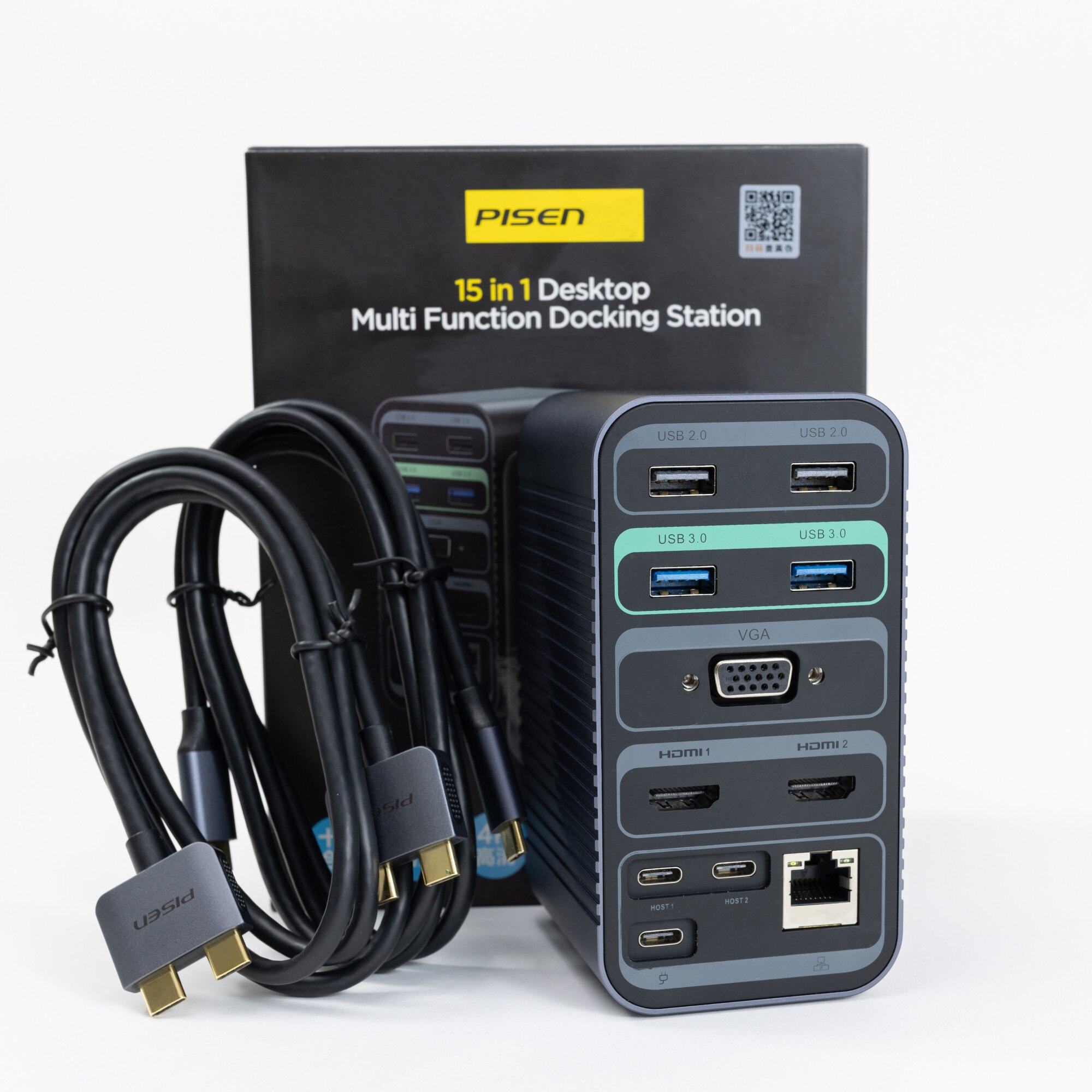 Statie andocare 15in1, USB3.0, USB2.0, USB-C, RJ45, audio 3.5mm, VGA ...