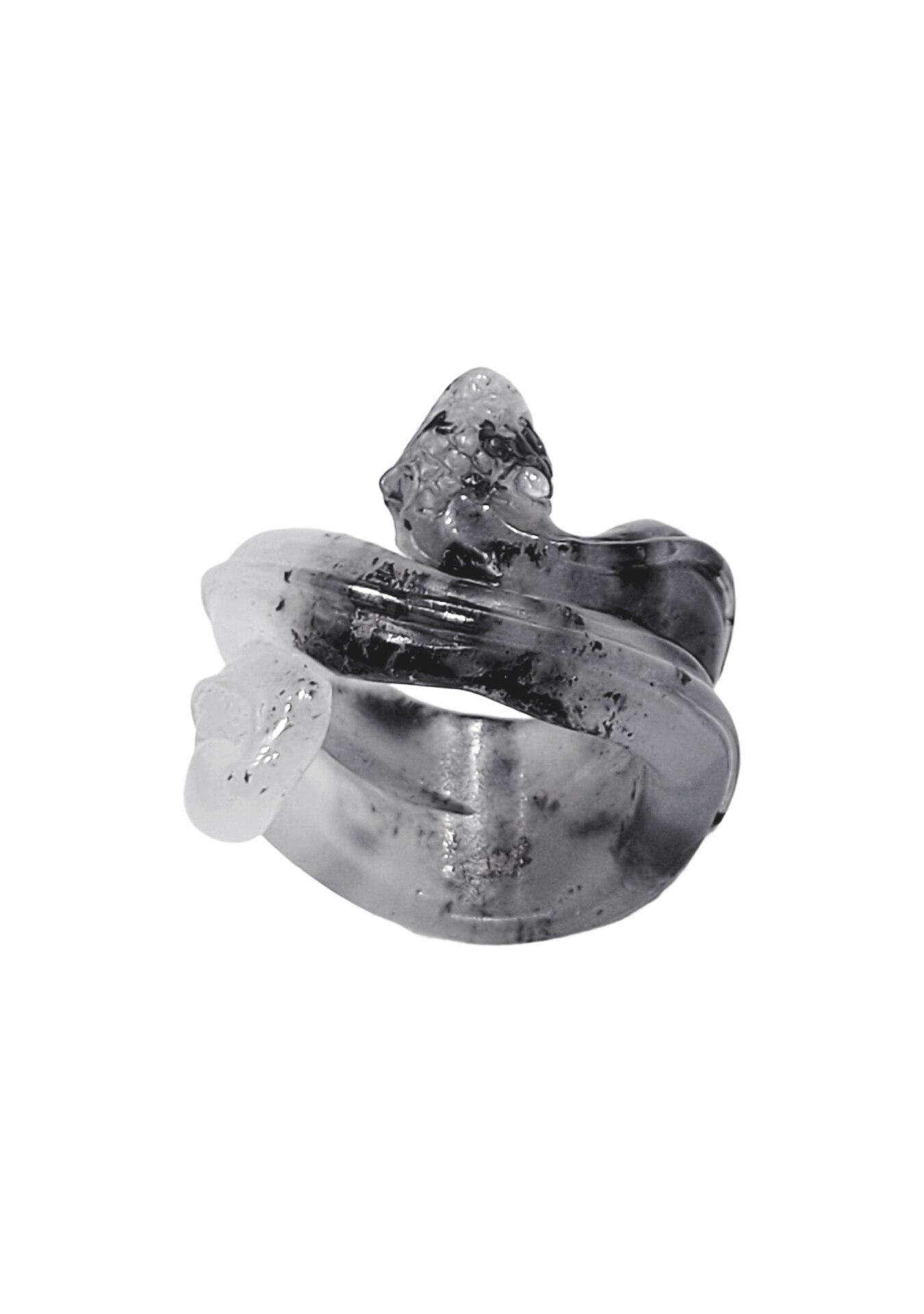 Inel cu piton de jad lucrat manual, marimea inelului SUA 11, Alb/Negru ...