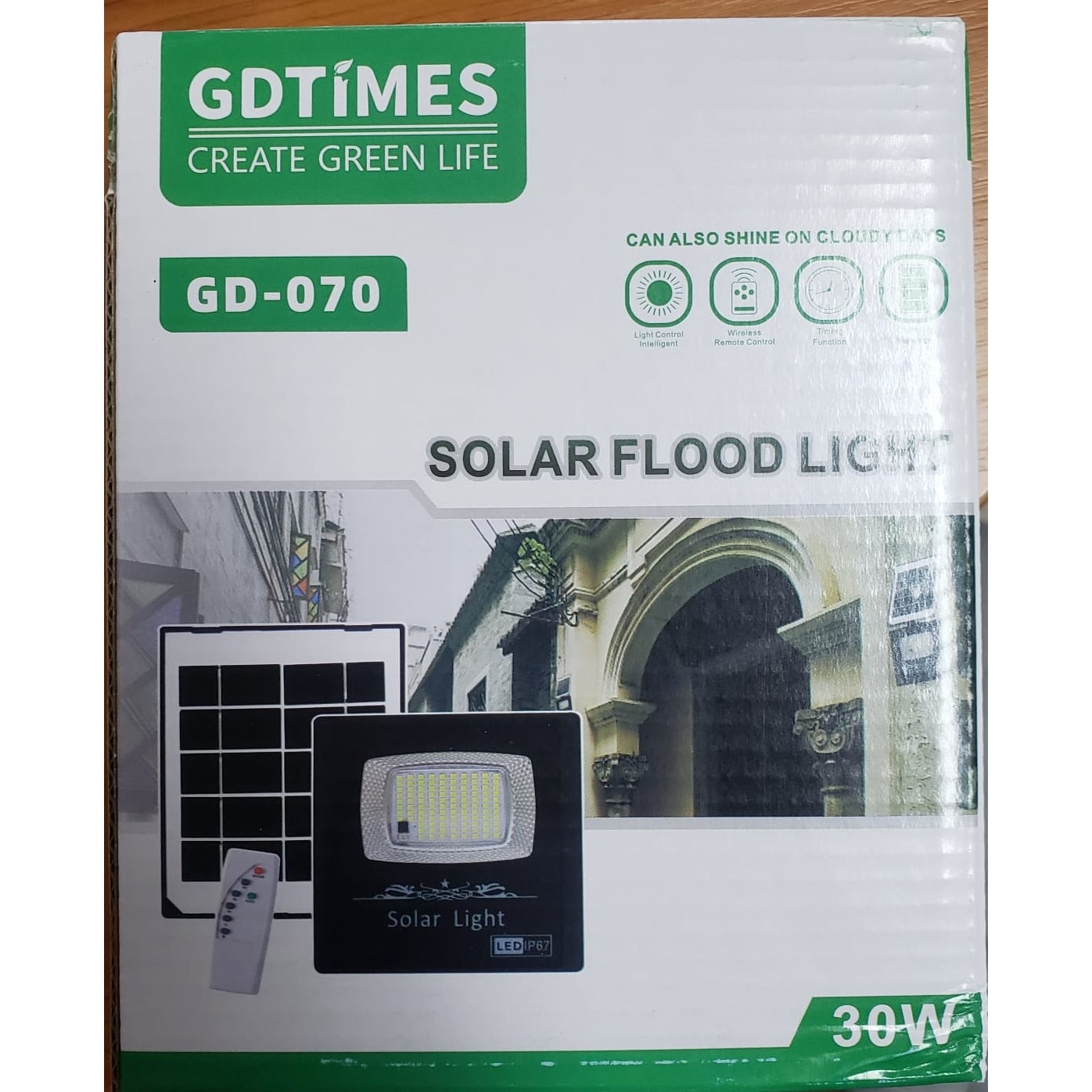 Соларен прожектор с панел и дистанционно, led мощност 30 w, GD-070 ...