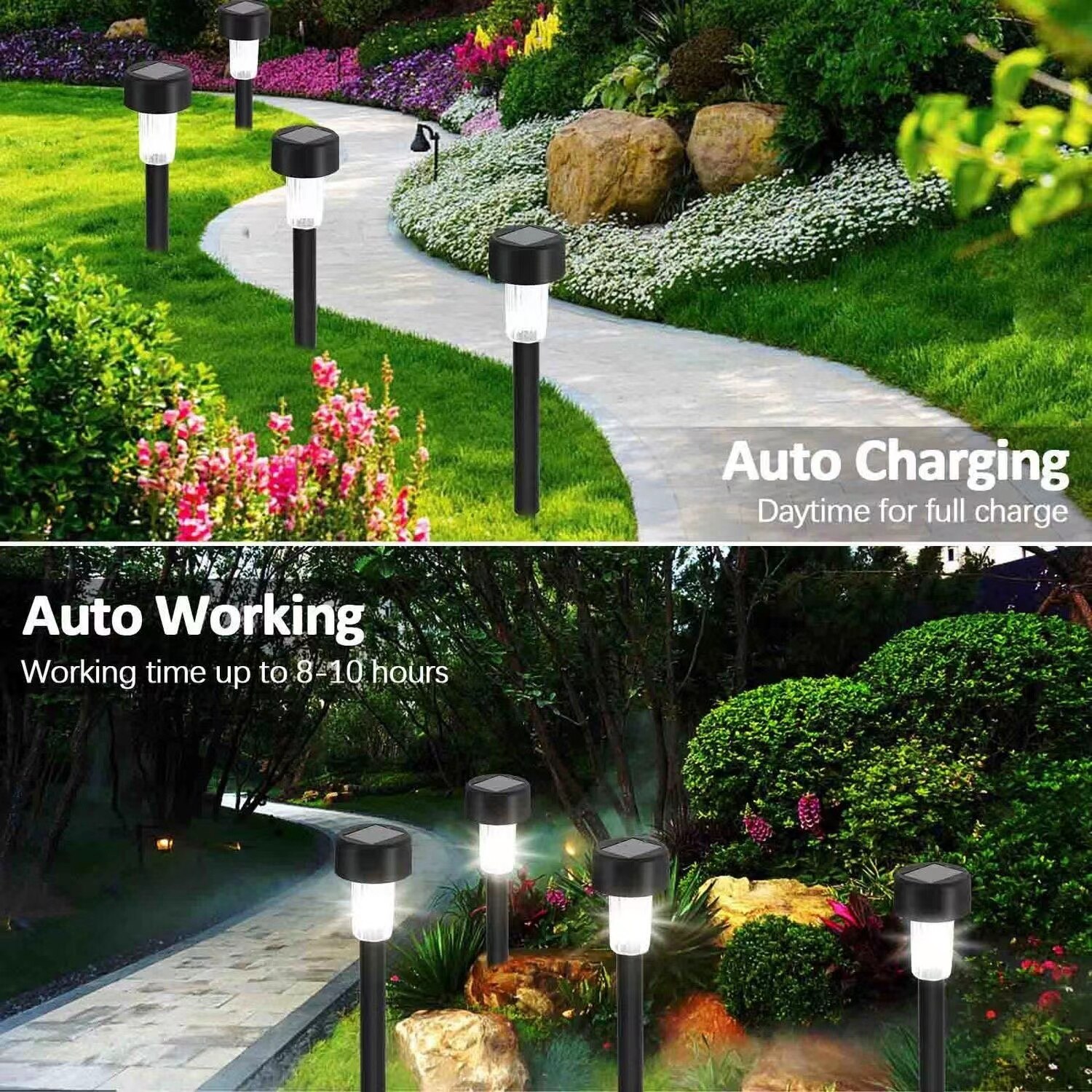 Set 10x Lampa solara pentru gazon, iluminare LED, IP44, 4.5x4.5x29.5 cm ...