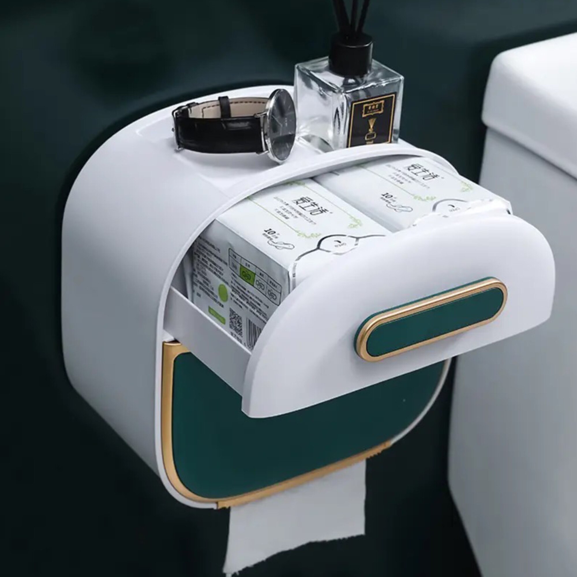 Dispenser pentru hartie igienica cu un compartiment cu sertar de ...