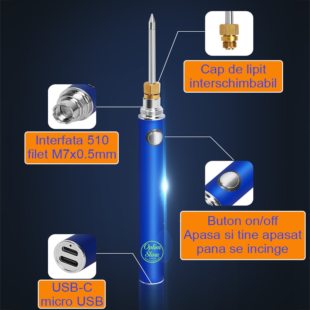 Letcon de lipit, portabil cu incarcare USB, pistol de lipit wireless ...