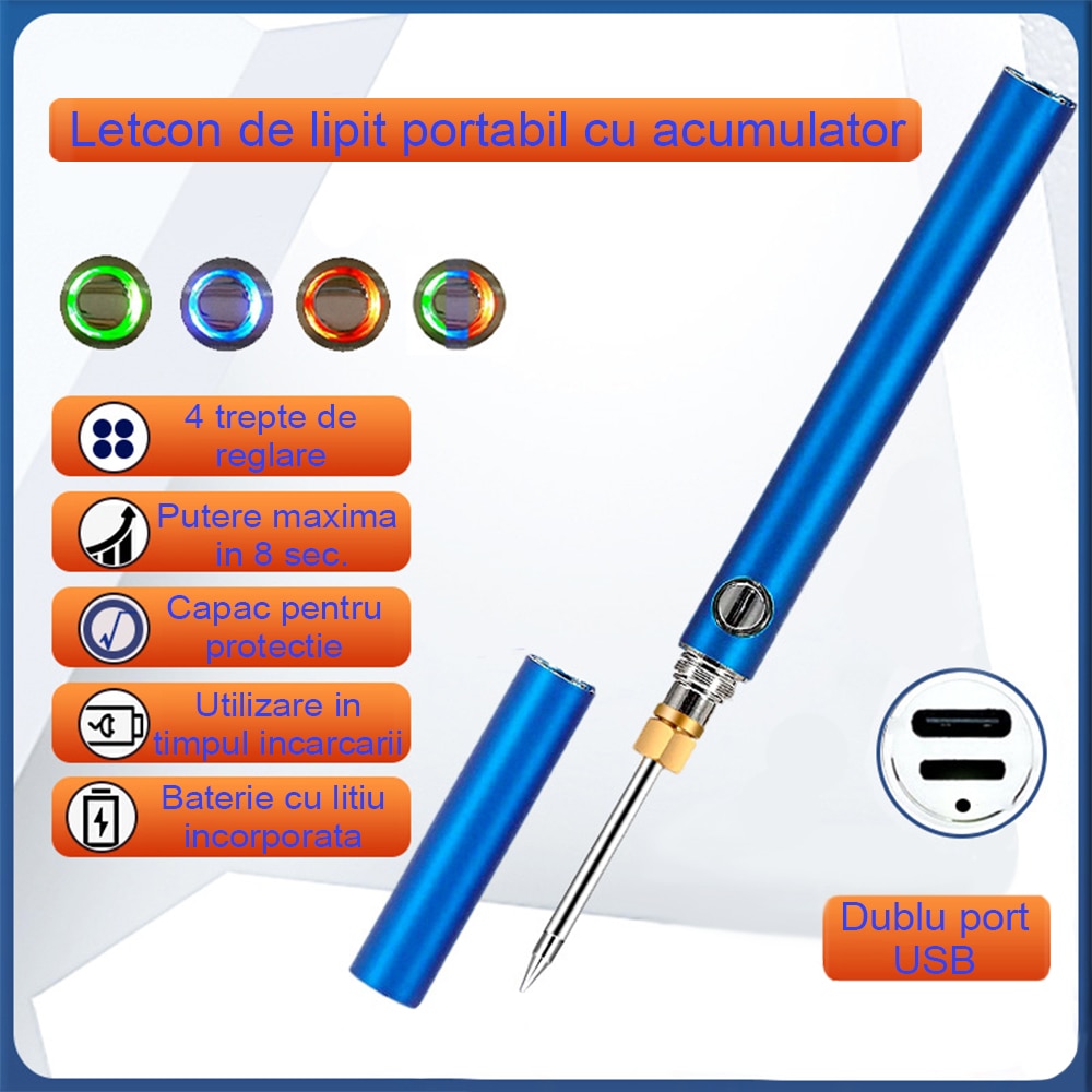 Letcon de lipit, portabil cu incarcare USB, pistol de lipit wireless ...