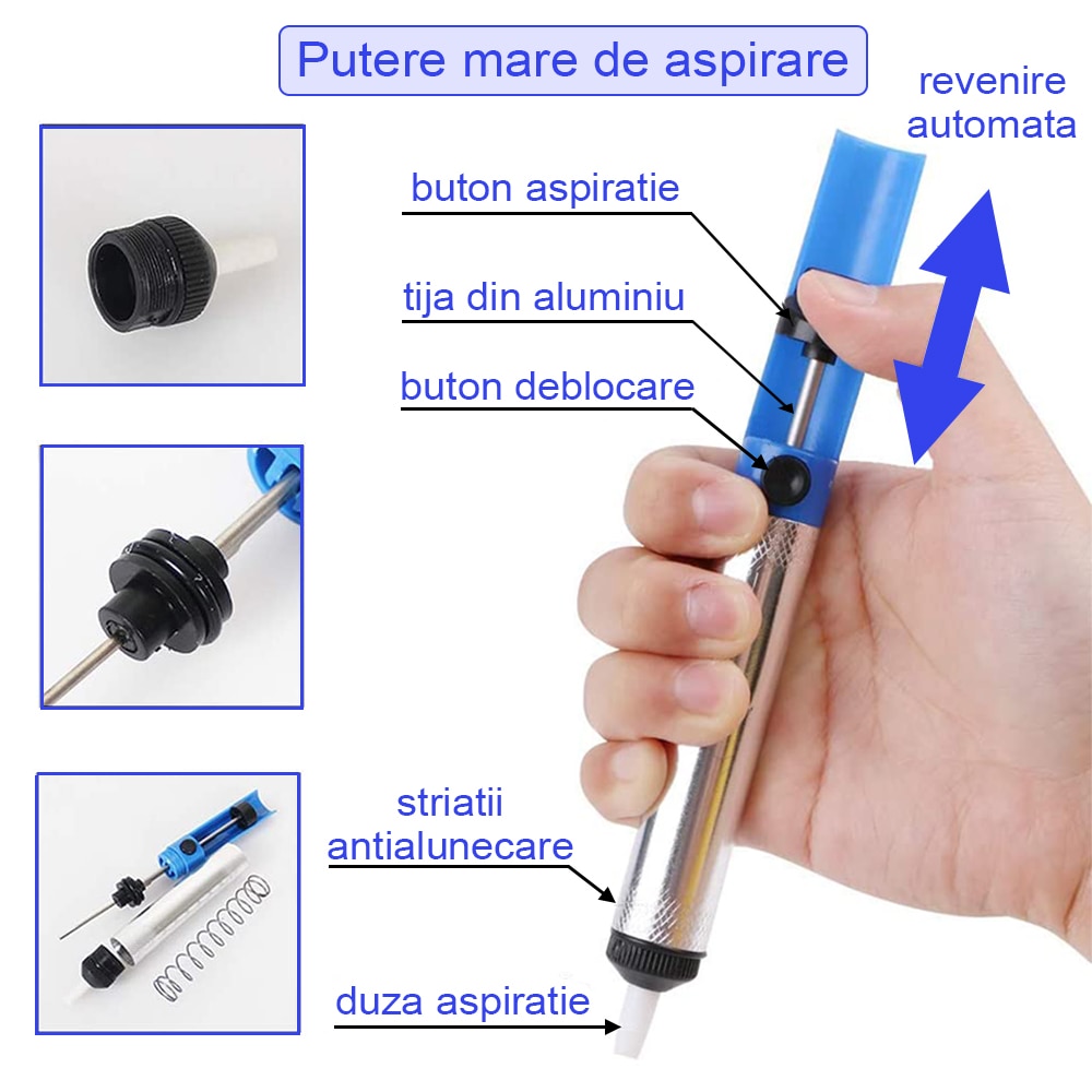 Pompa fludor, pentru decositorit, din aluminiu, 19cm, Albastru-Argintiu ...